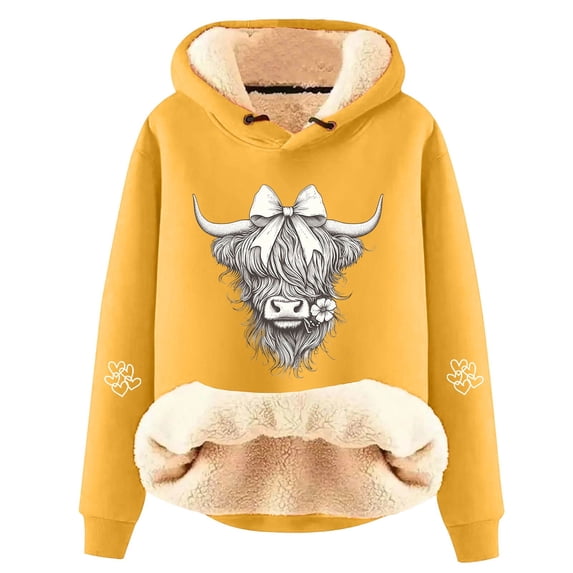 Essentials Hoodie for Women Long Sleeve Highland Cattle Print Thick ...