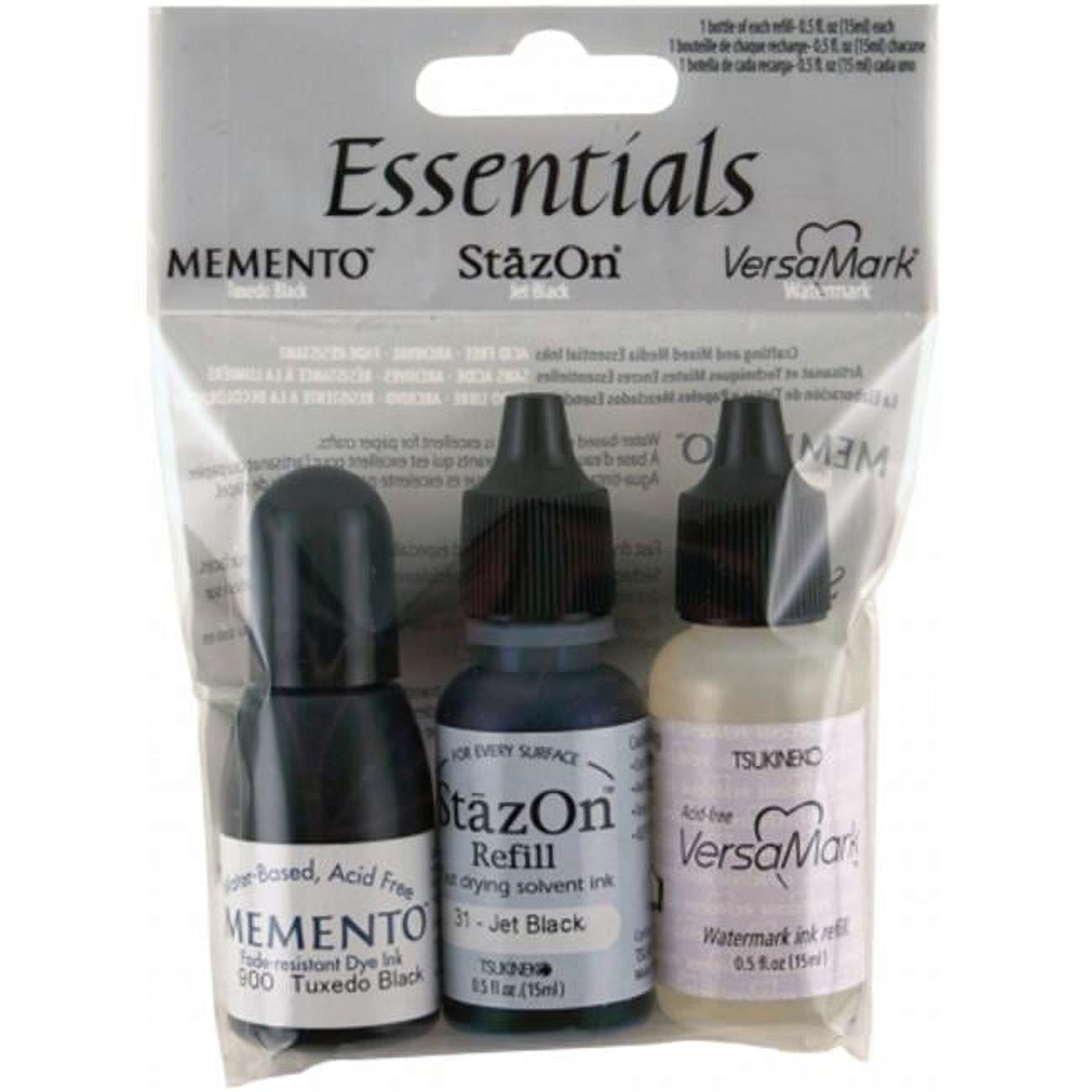 Essentials Ink Refills .5oz 3/Pkg-Black - Memento, StazOn & VersaMark ...