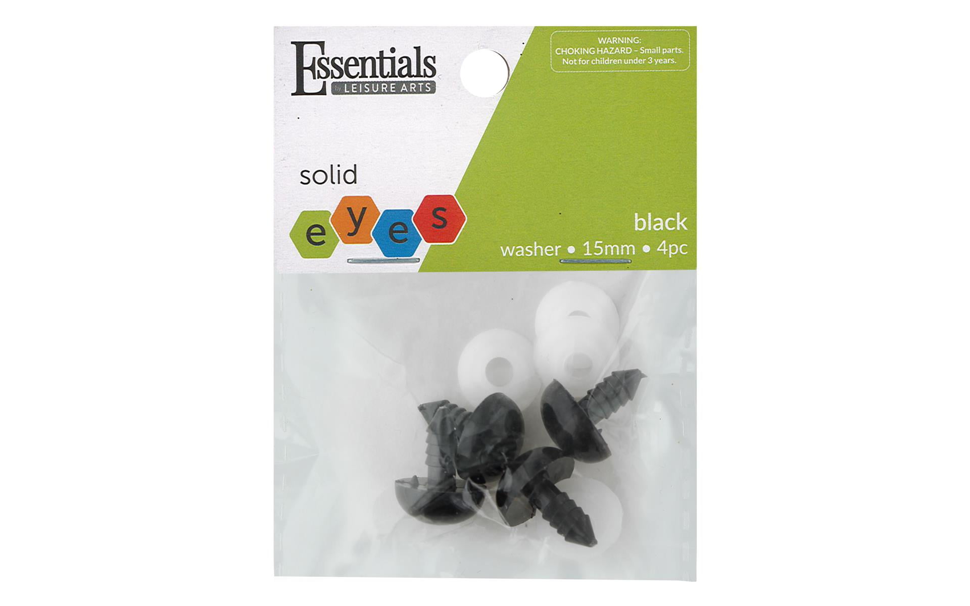 Essentials By Leisure Arts Eyes Solid With Washer Black, 15Mm, 4 Pieces ...