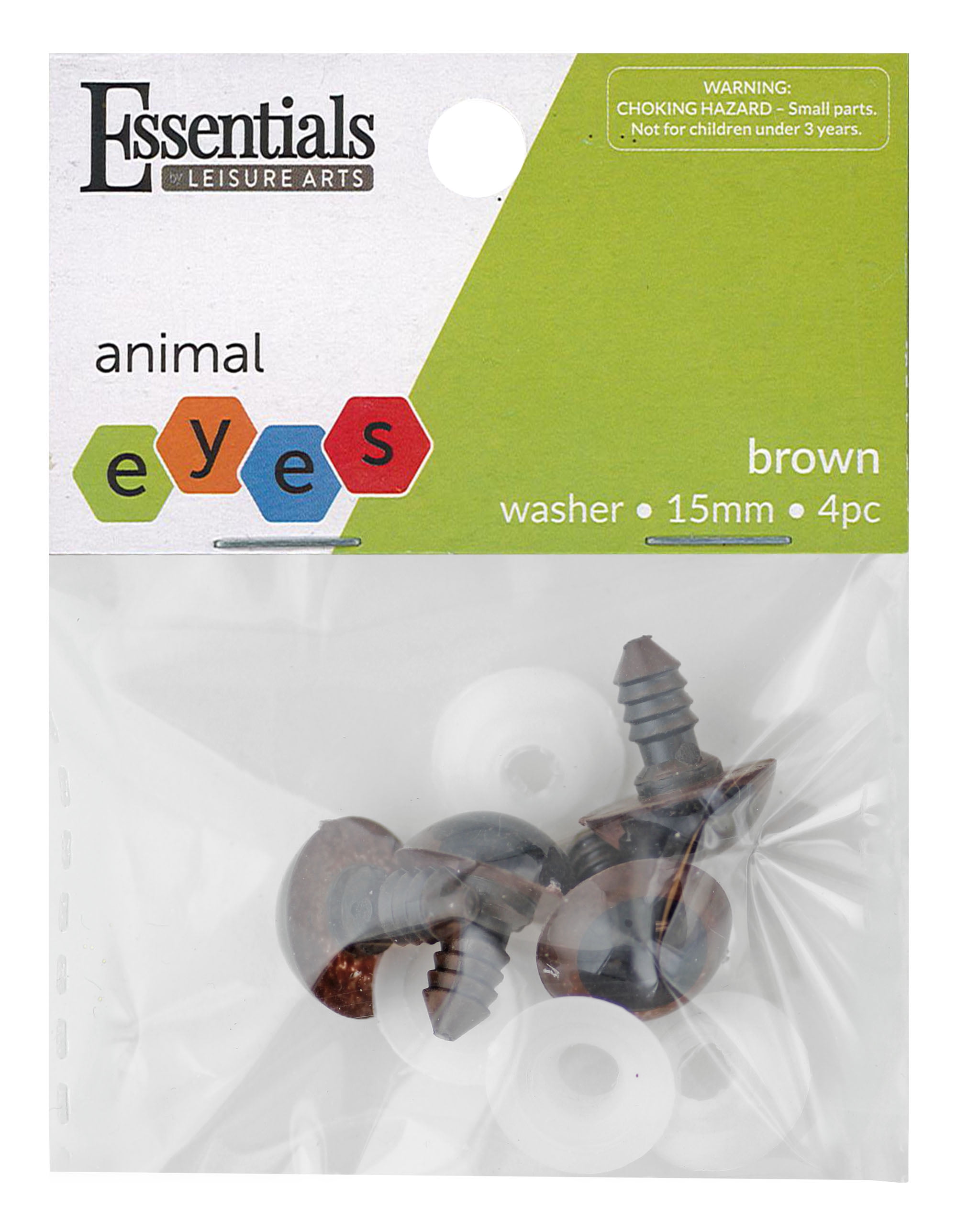 Essentials by Leisure Arts Eyes Solid with Washer Brown, 15mm, 4 pieces ...