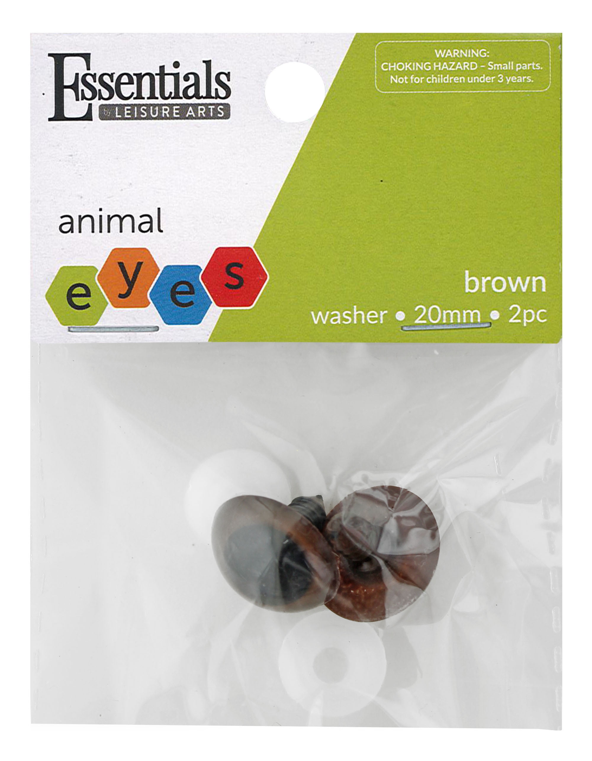 Essentials by Leisure Arts Eyes Solid with Washer Brown, 20mm, 2 pieces ...