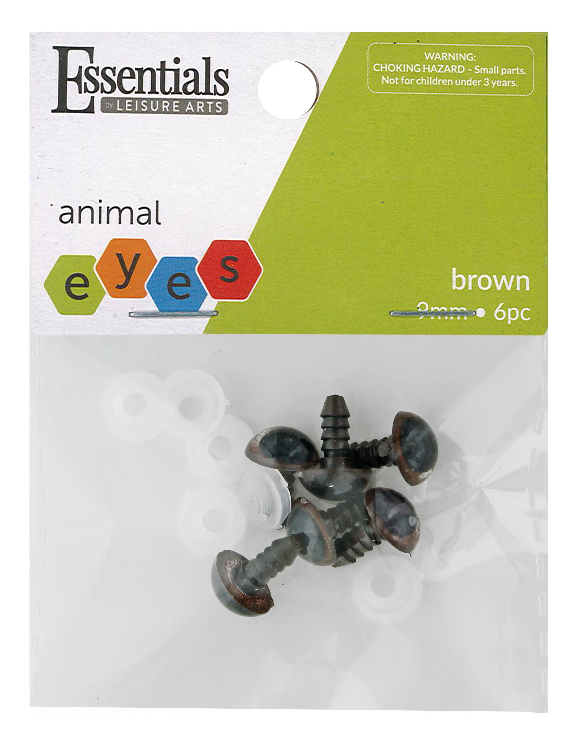 Essentials by Leisure Arts Eyes Solid with Washer Brown, 9mm, 6 pieces ...