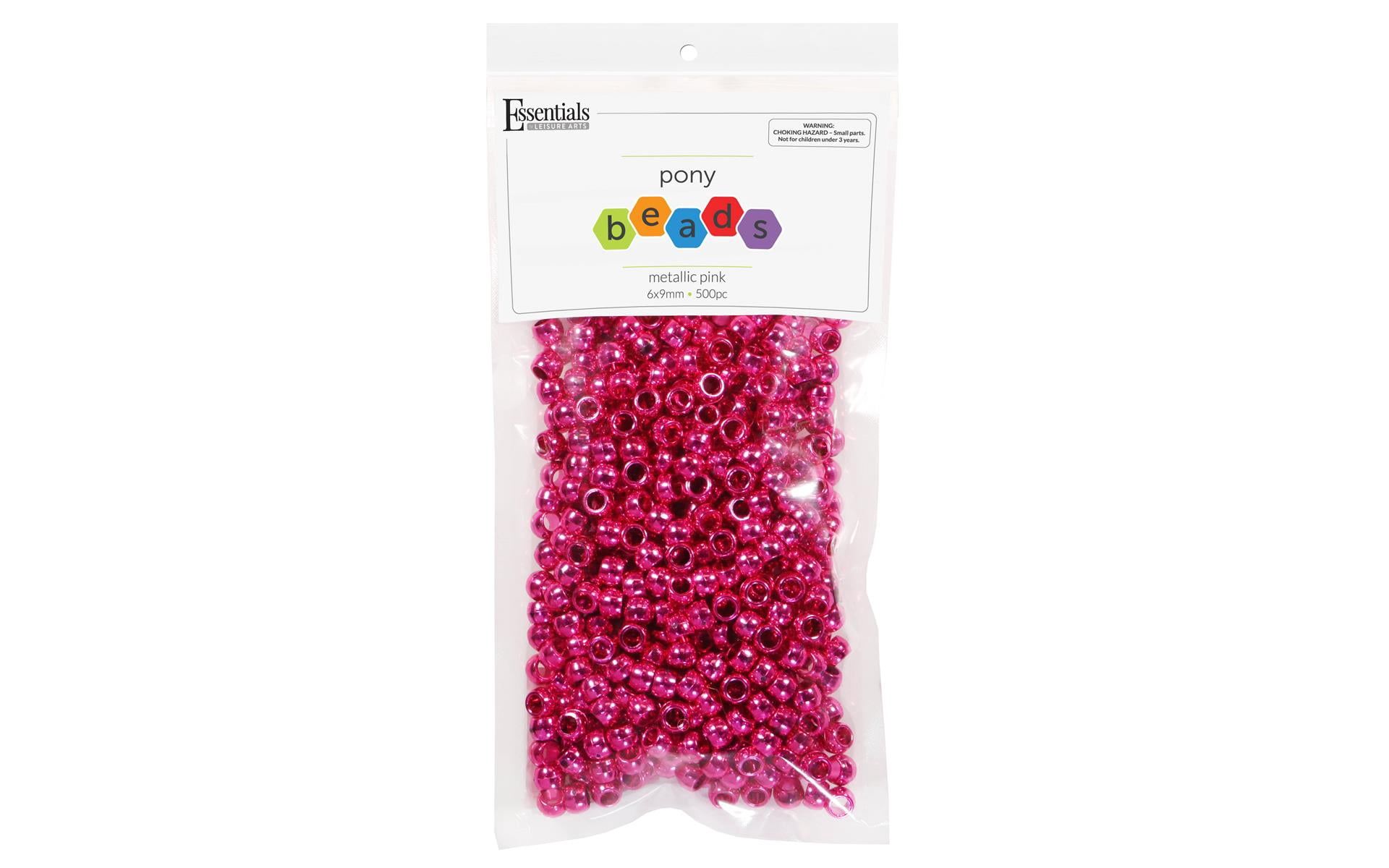 Essentials by Leisure Arts Pony Beads, 6x9mm, Metallic Pink, 500pc ...