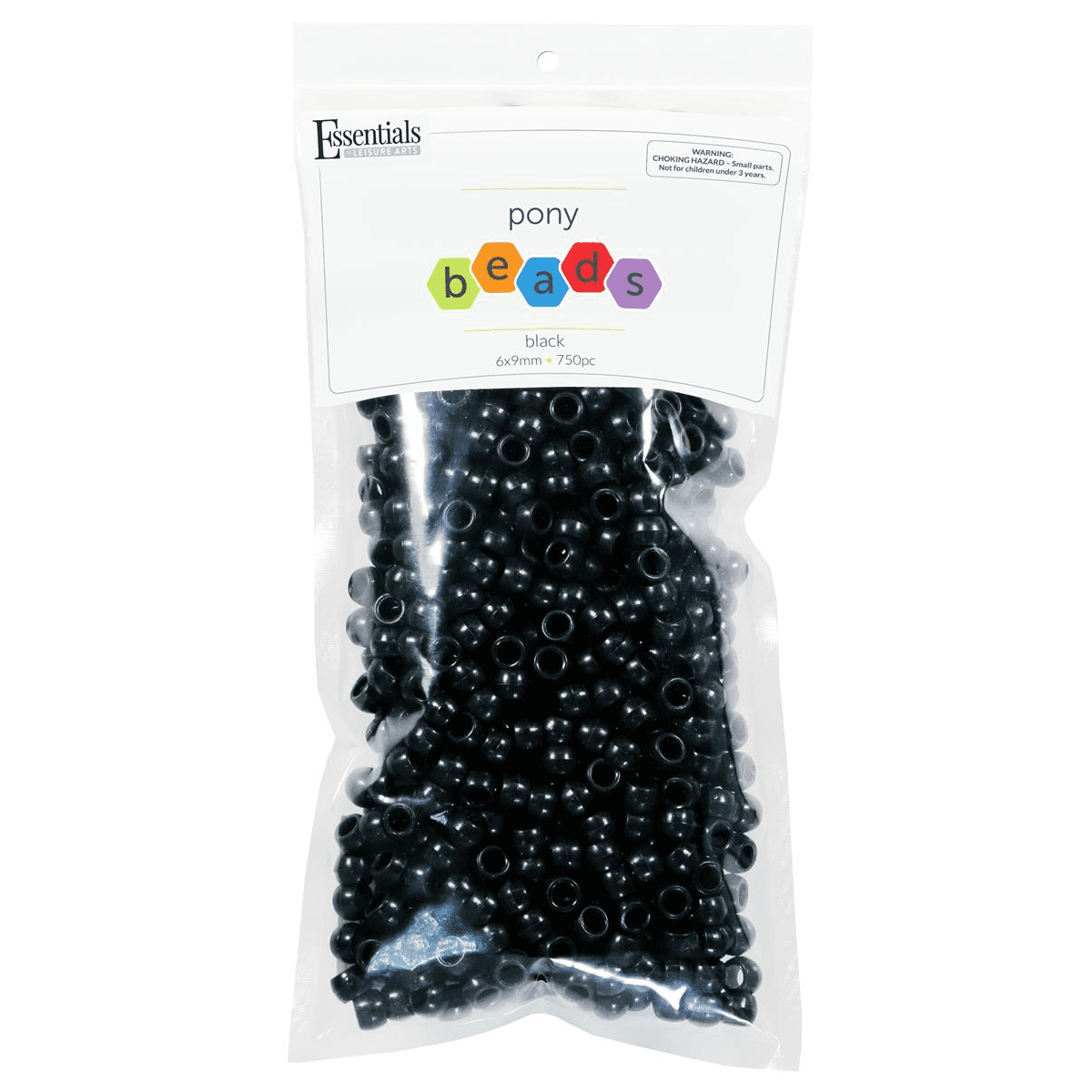 Essentials by Leisure Arts Pony Bead 6mm x 9mm Neutral Black Opaque ...