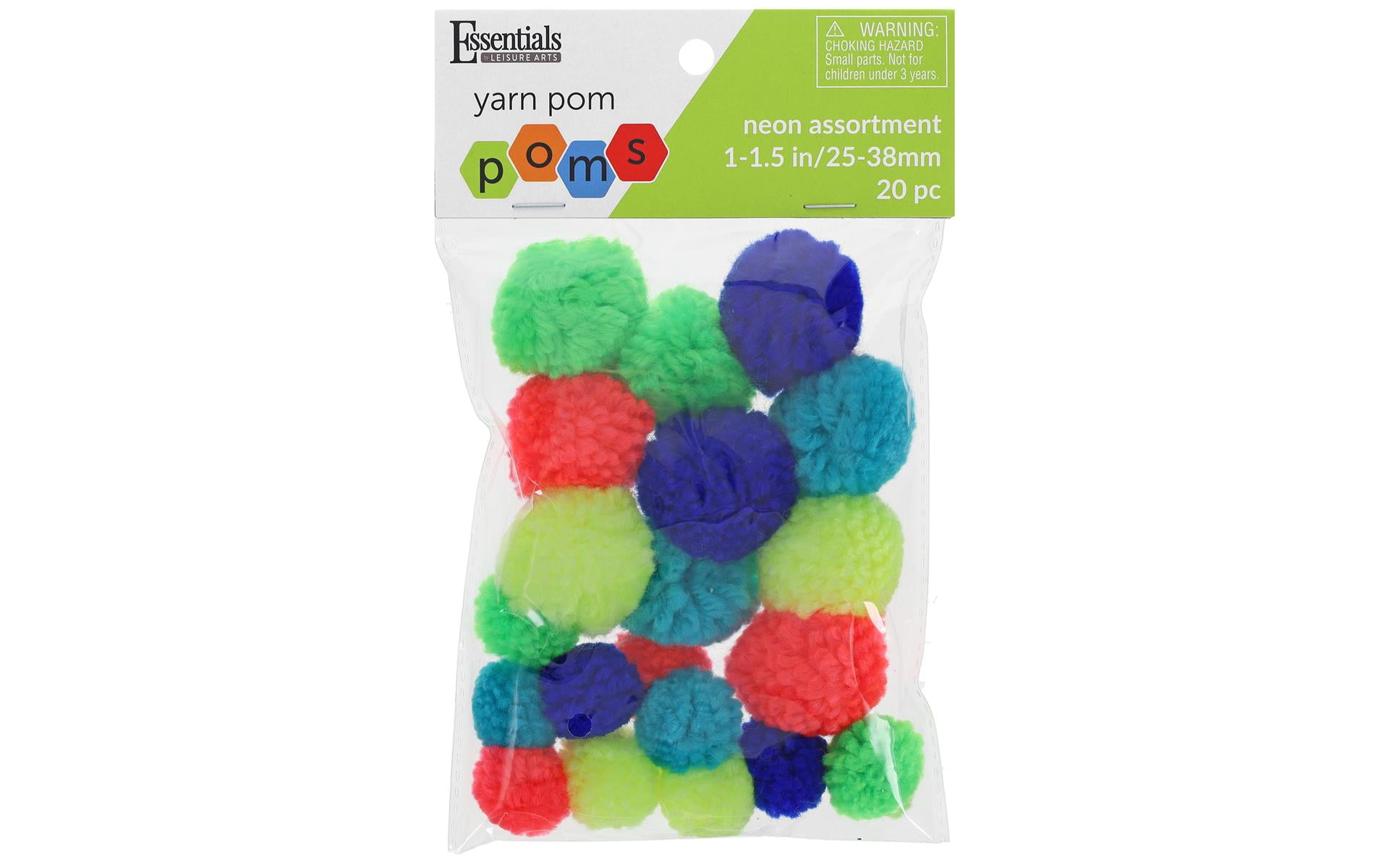 Essentials By Leisure Arts Yarn Pom Poms - Assorted Neon - 1" To 1.5 ...