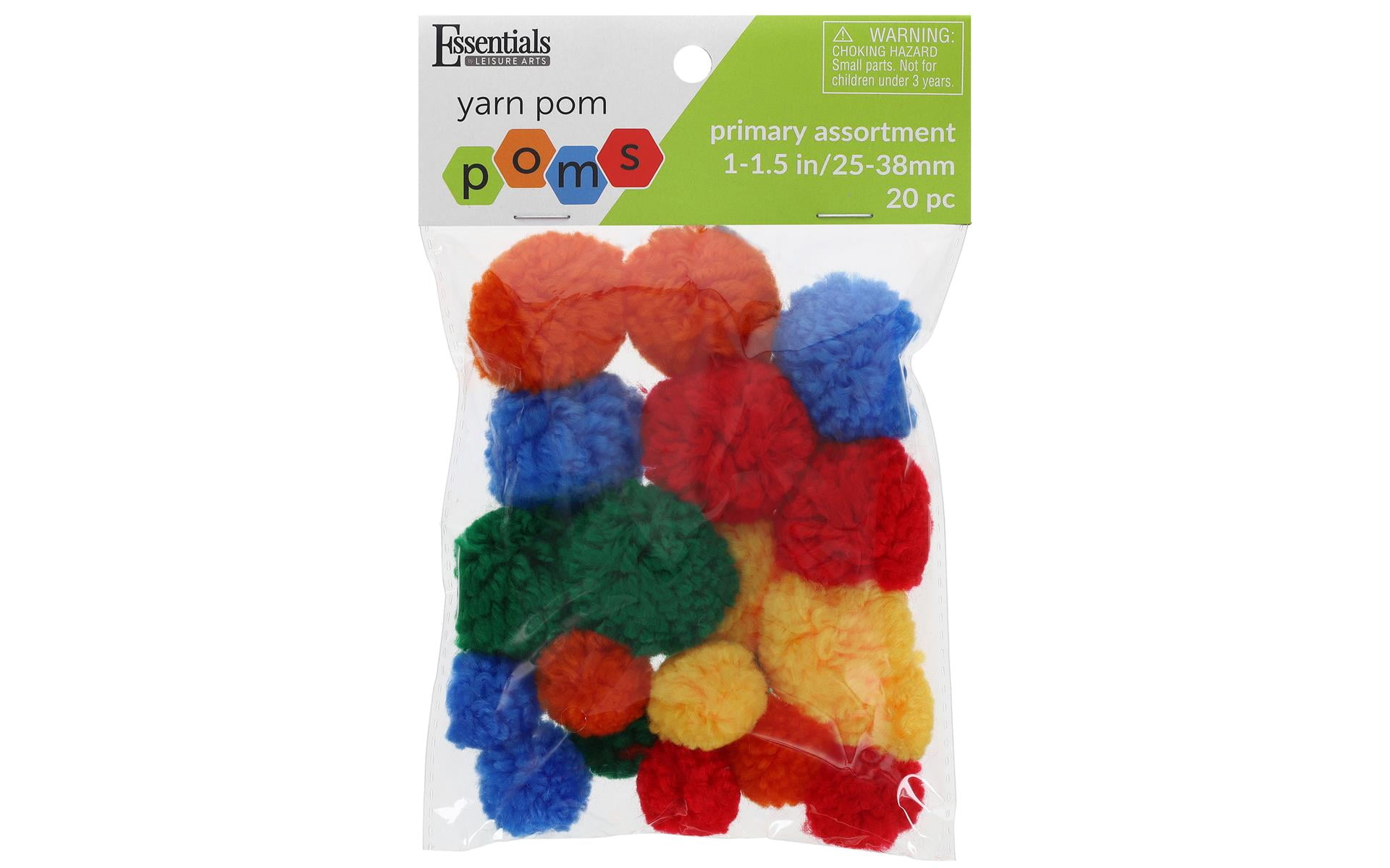 Essentials By Leisure Arts Yarn Pom Poms - Assorted Primary - 1" To 1.5 ...