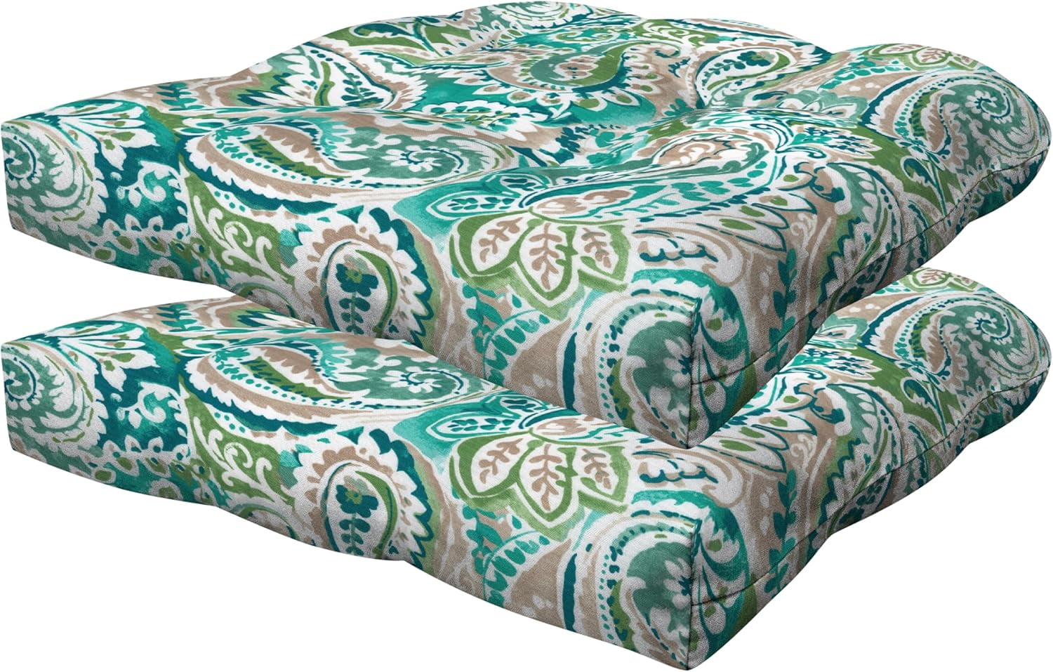 Essentials Outdoor Tufted Seat Cushions, 19" x 18", Geneva Paisley ...