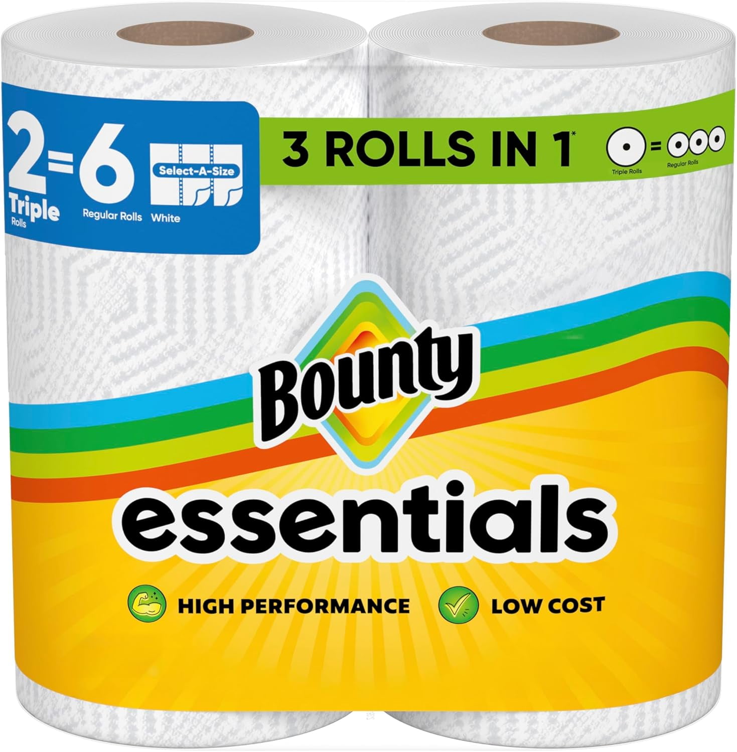 Essentials Select-A-Size Paper Towels, White, 2 Triple Rolls = 6 ...