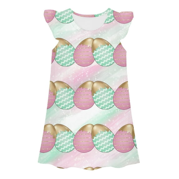 Essentials Toddler Girls Dresses Easter Eggs Print Gown Flying Sleeve ...