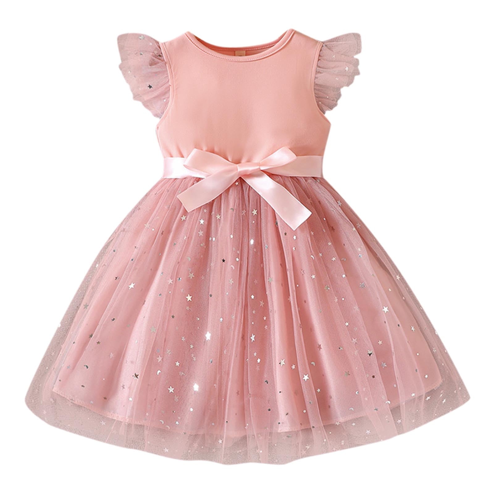 Essentials Toddler Girls Dresses Solid Ruffle Hem Flying Sleeve Mesh ...