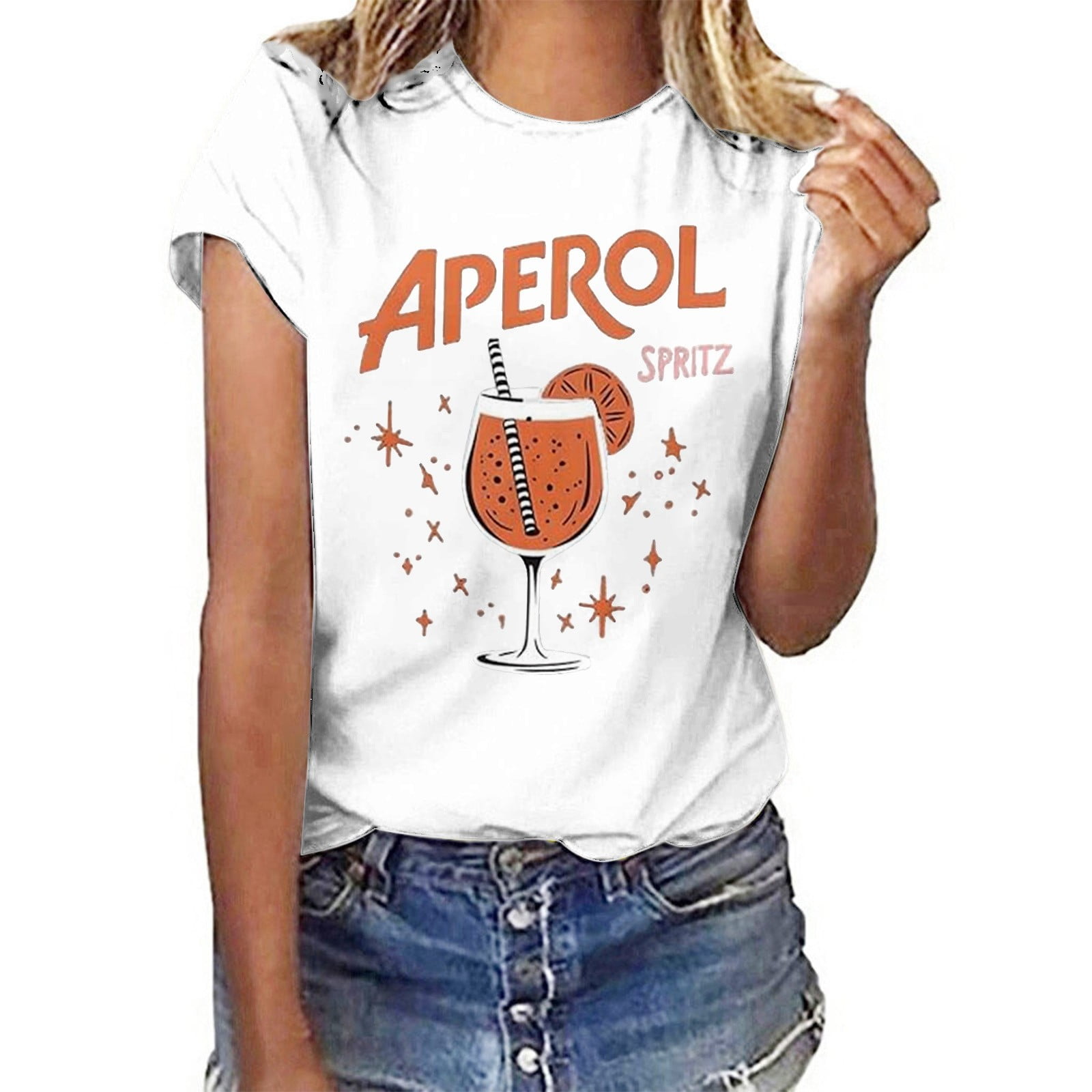 Essentials Women T Shirts Aperol Spritz Graphic Short Sleeve Casual ...