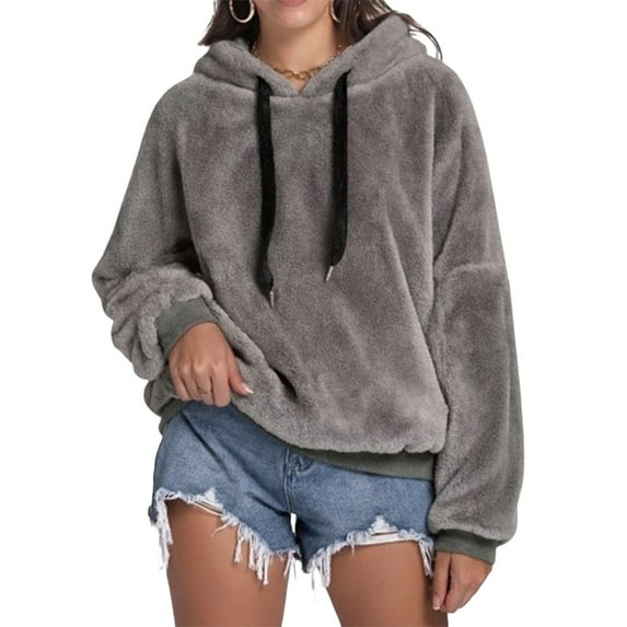 Essentials Women's Hoodie Fuzzy Drawstring Long Sleeve Warm Casual ...