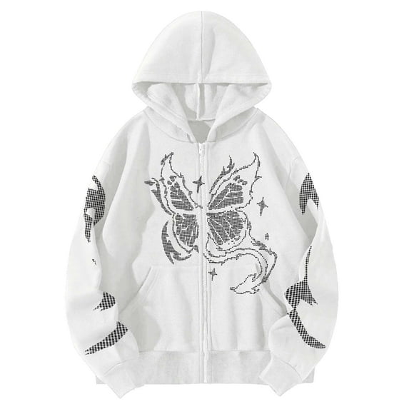 Essentials Women's Hoodie Gothic Butterfly Zip Up Hooded Jacket Warm ...