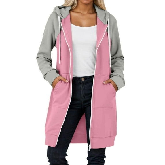 Essentials Women's Hoodie Patchwork Long Sleeve Zipper Drawstring Mid ...
