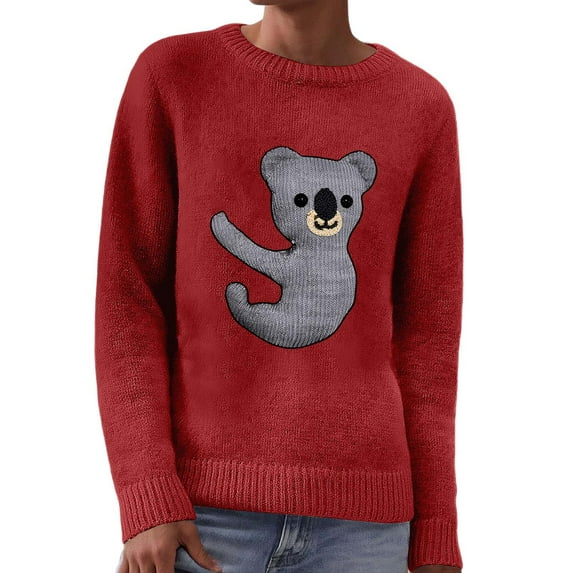 Essentials Women's Sweater Cute Cartoon Bear Graphic Chunky Knitted ...
