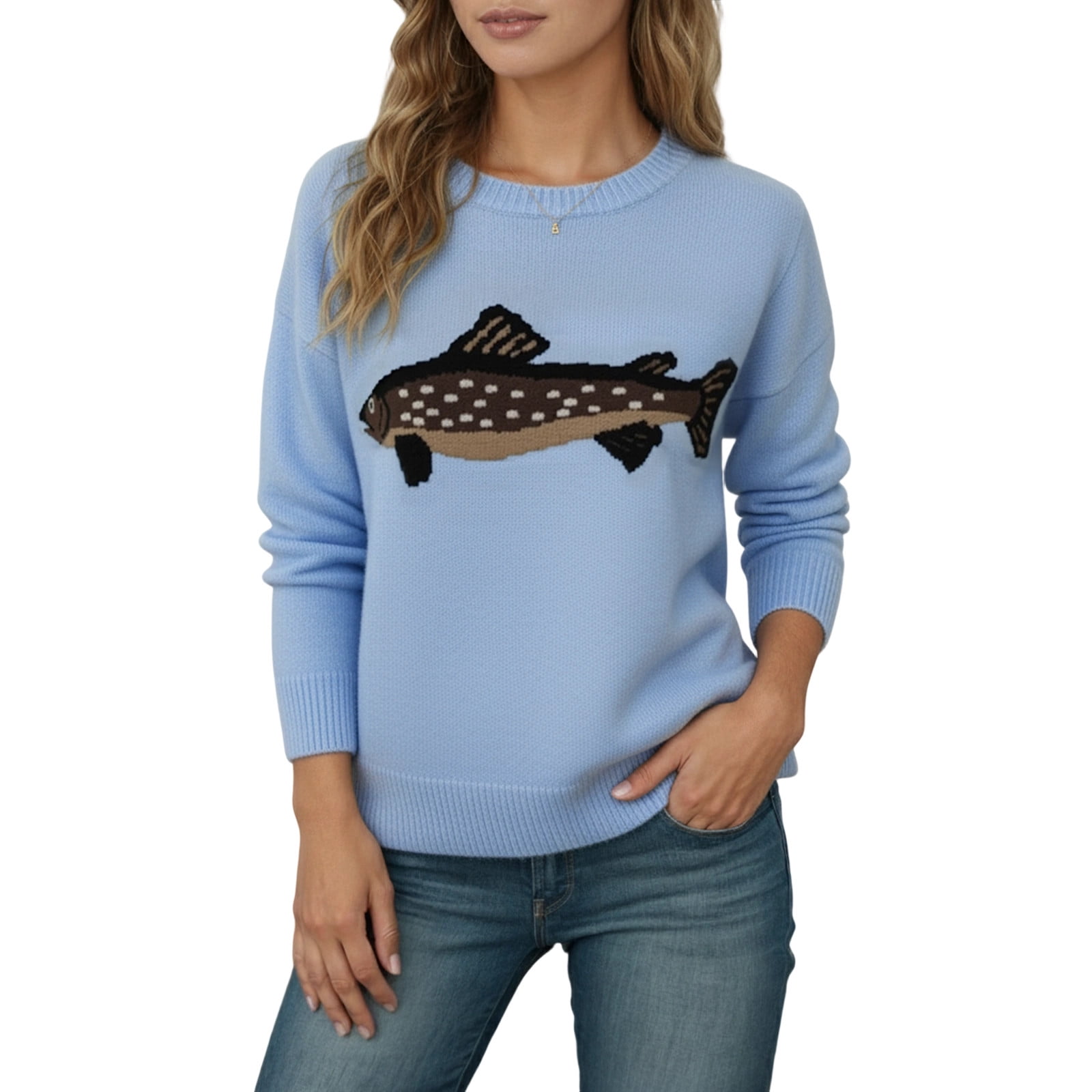Essentials Women's Sweater Cute Cartoon Graphic Long Sleeve Crewneck ...