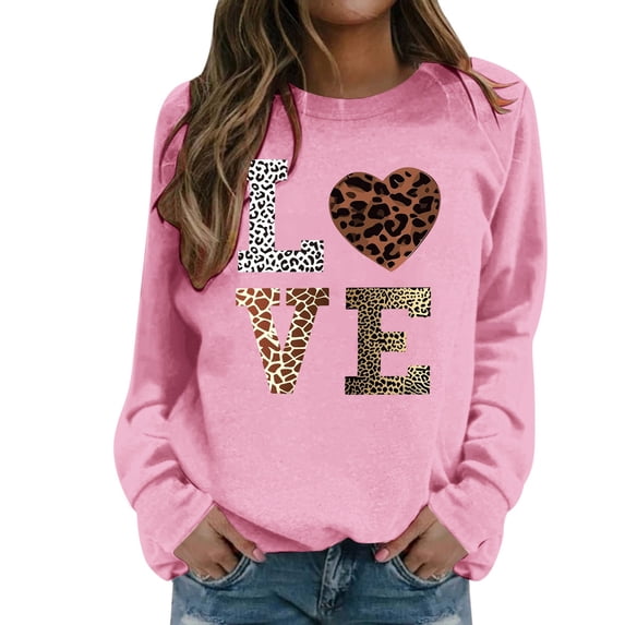 Essentials Women's Sweatshirts Leopard Heart Love Letter Print ...