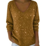 Essentials Women's Sweatshirts Sequin Print Long Sleeve V Neck Drop ...