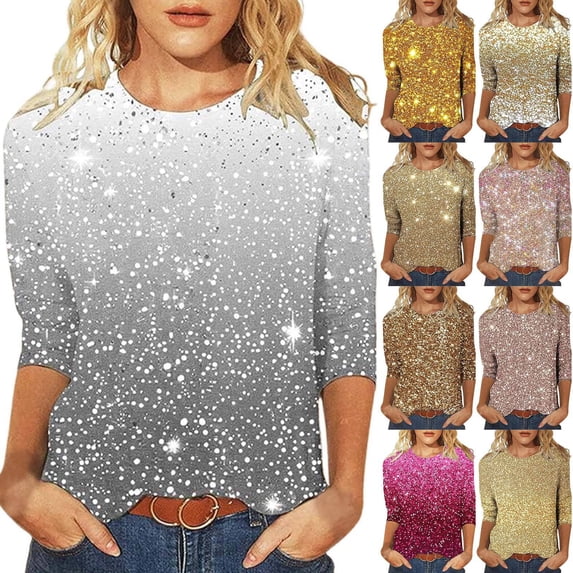 Essentials Womens Tees Tops Basic Shirts 3/4 Sleeve Gradient Casual ...