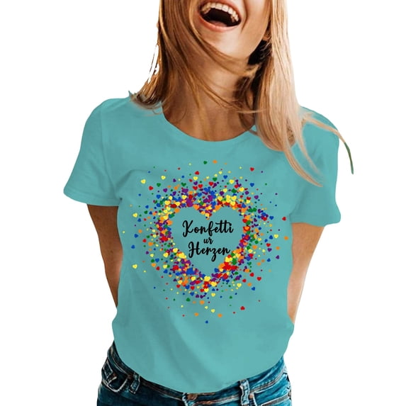 Essentials Womens Tees Tops Basic Shirts Carnival Heart Graphic Casual ...