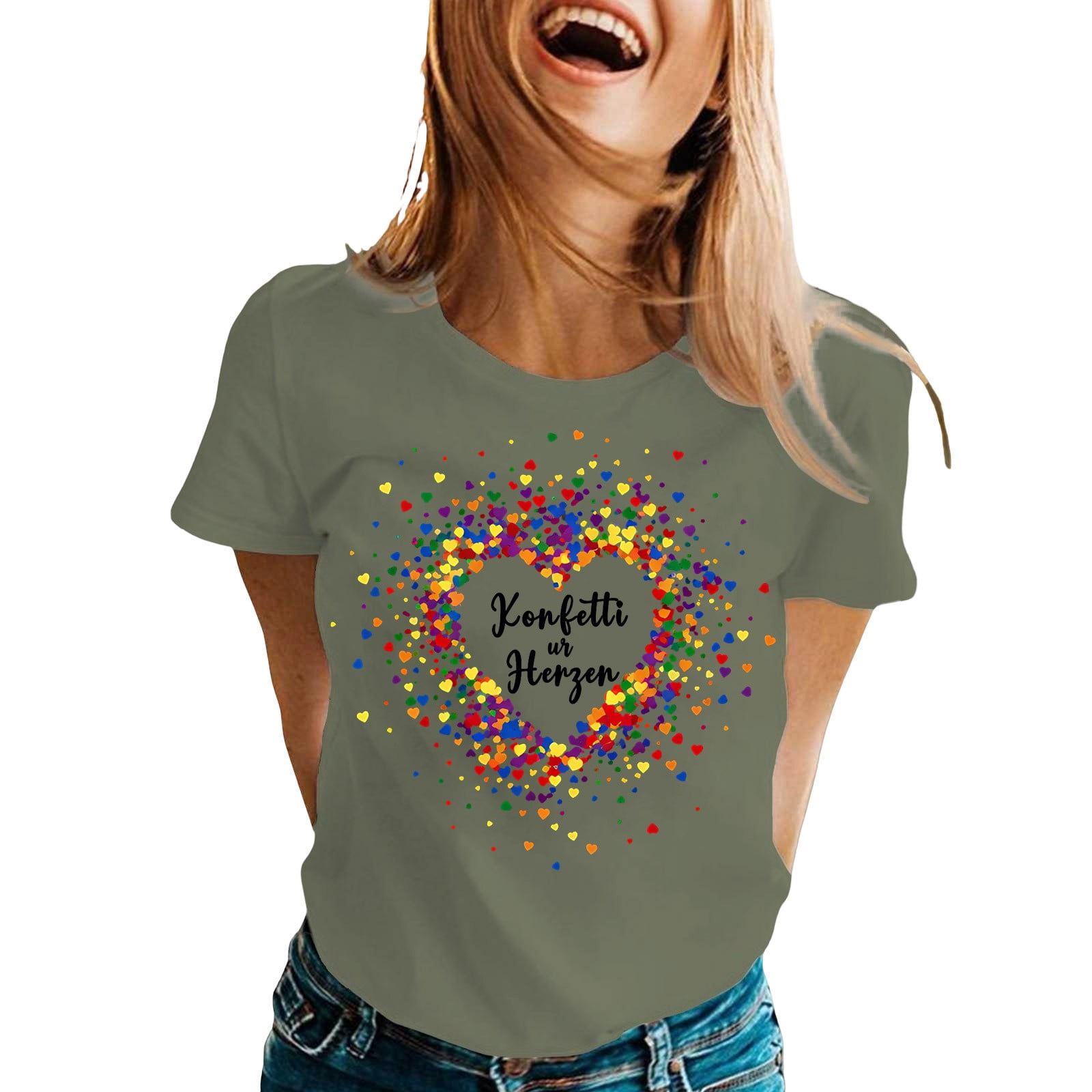 Essentials Womens Tees Tops Basic Shirts Carnival Heart Graphic Casual ...