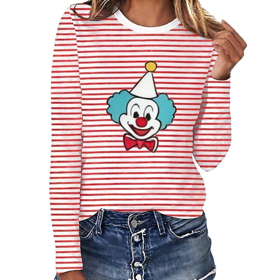 Essentials Womens Tees Tops Basic Shirts Carnival Print Striped Casual ...