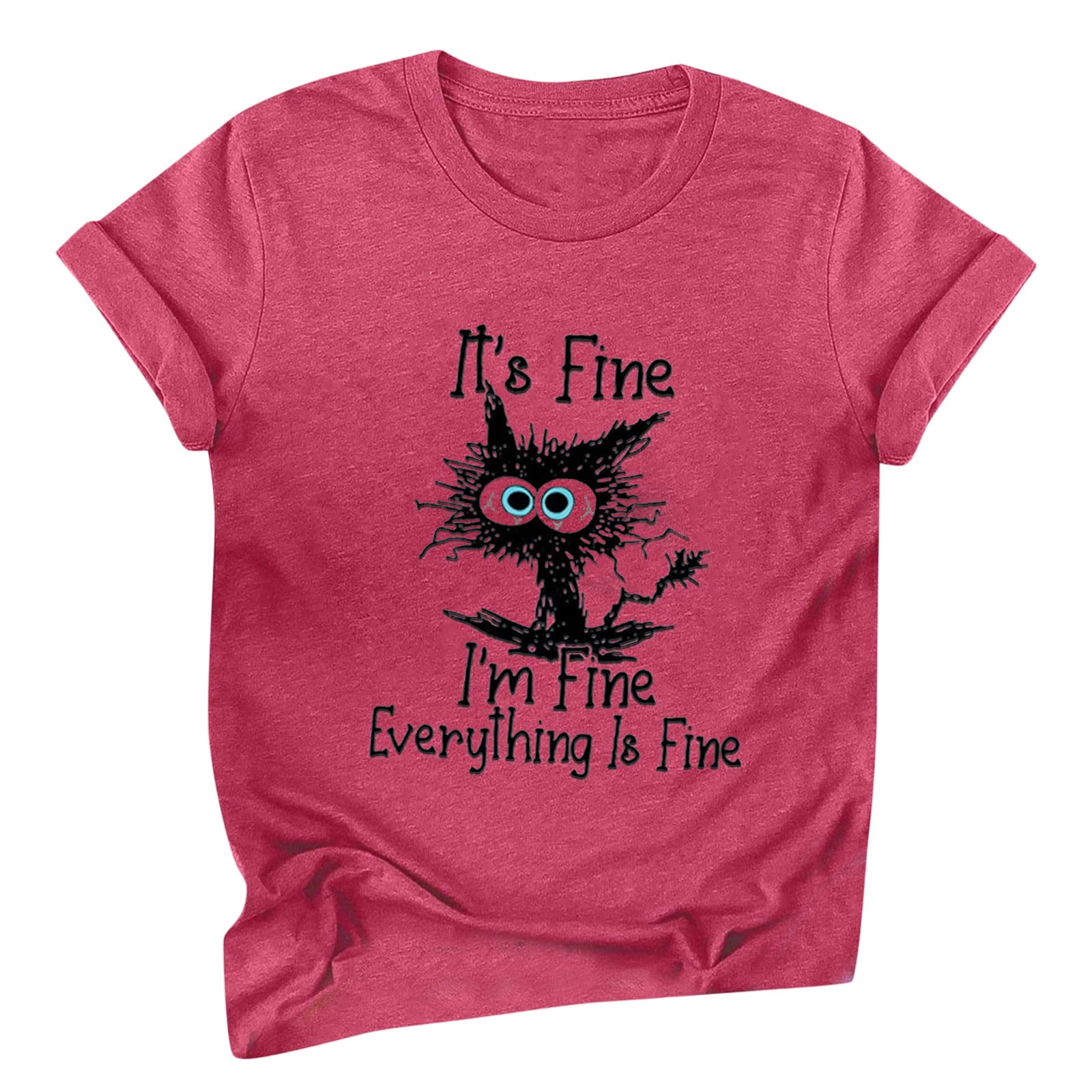 Essentials Womens Tees Tops Basic Shirts Cute Cartoon Cat Print Summer ...