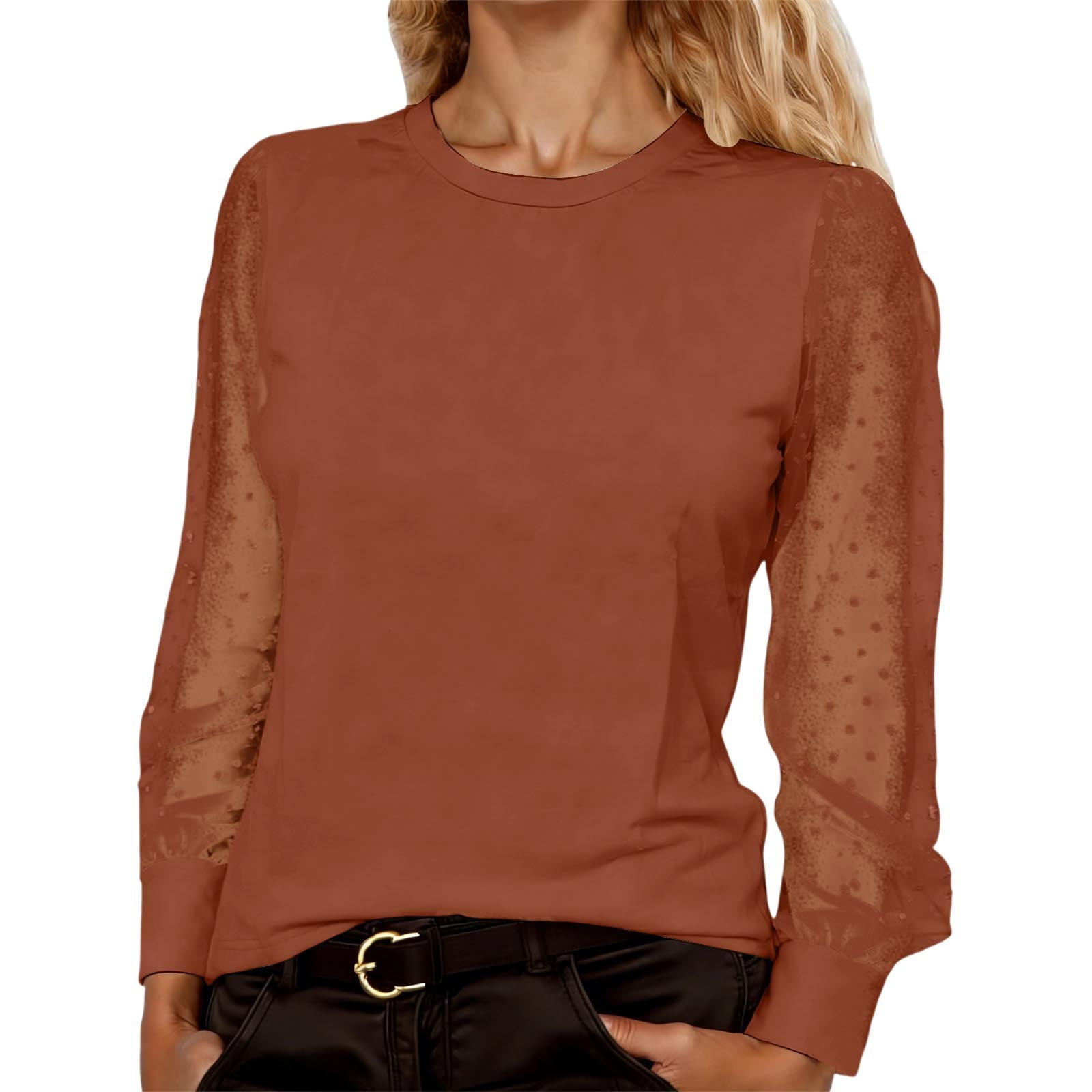 Essentials Womens Tees Tops Basic Shirts Elegant Polka Dot Mesh ...