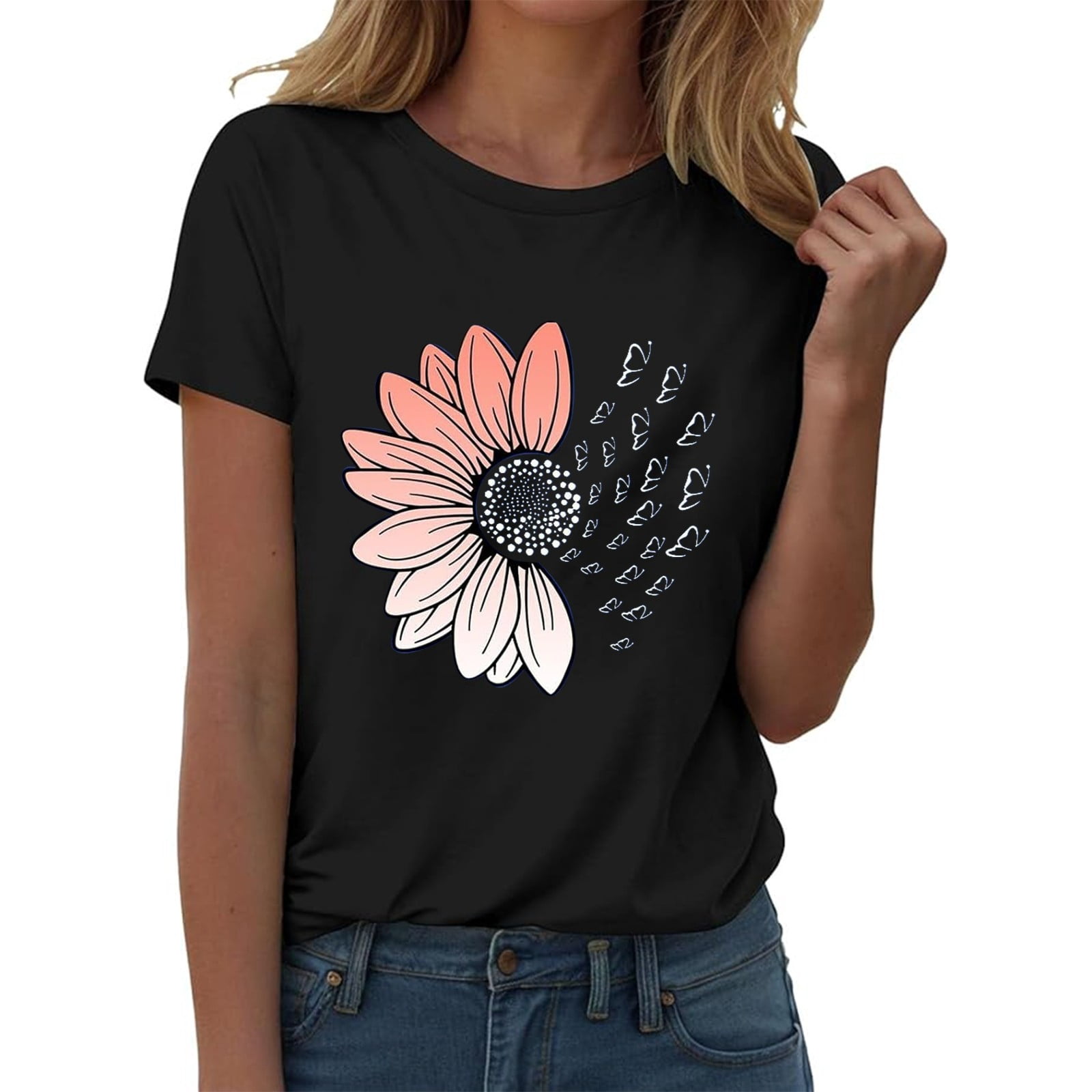 Essentials Womens Tees Tops Basic Shirts Floral Graphic Vintage Print ...