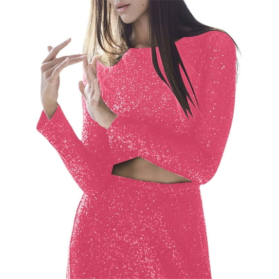 Essentials Womens Tees Tops Basic Shirts Glitter Sequin Long Sleeve ...