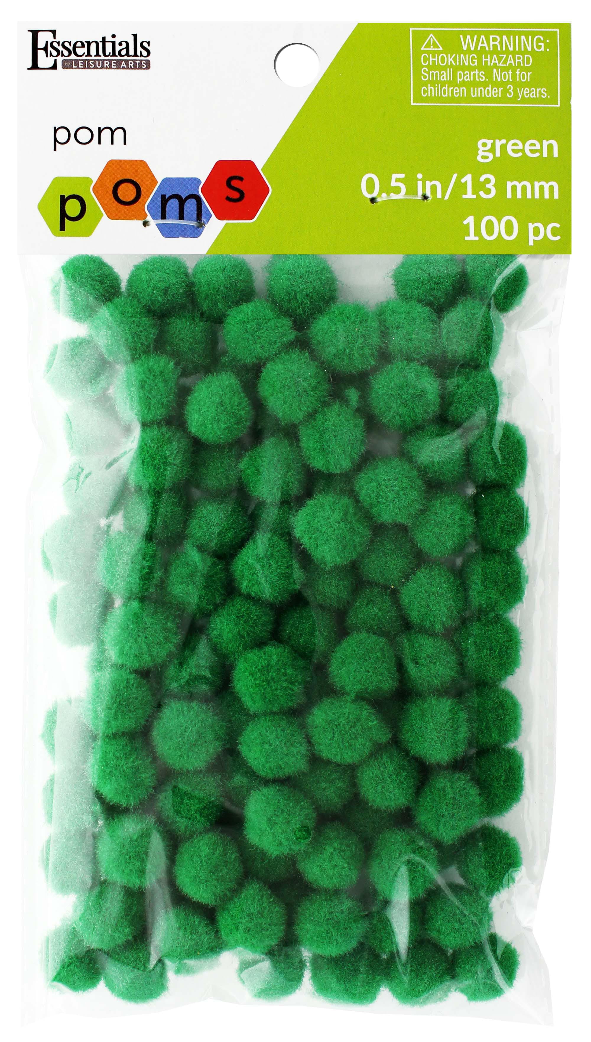 Leisure Arts Essentials Green Pom Poms Craft Supplies, 1/2", 100 Pieces ...