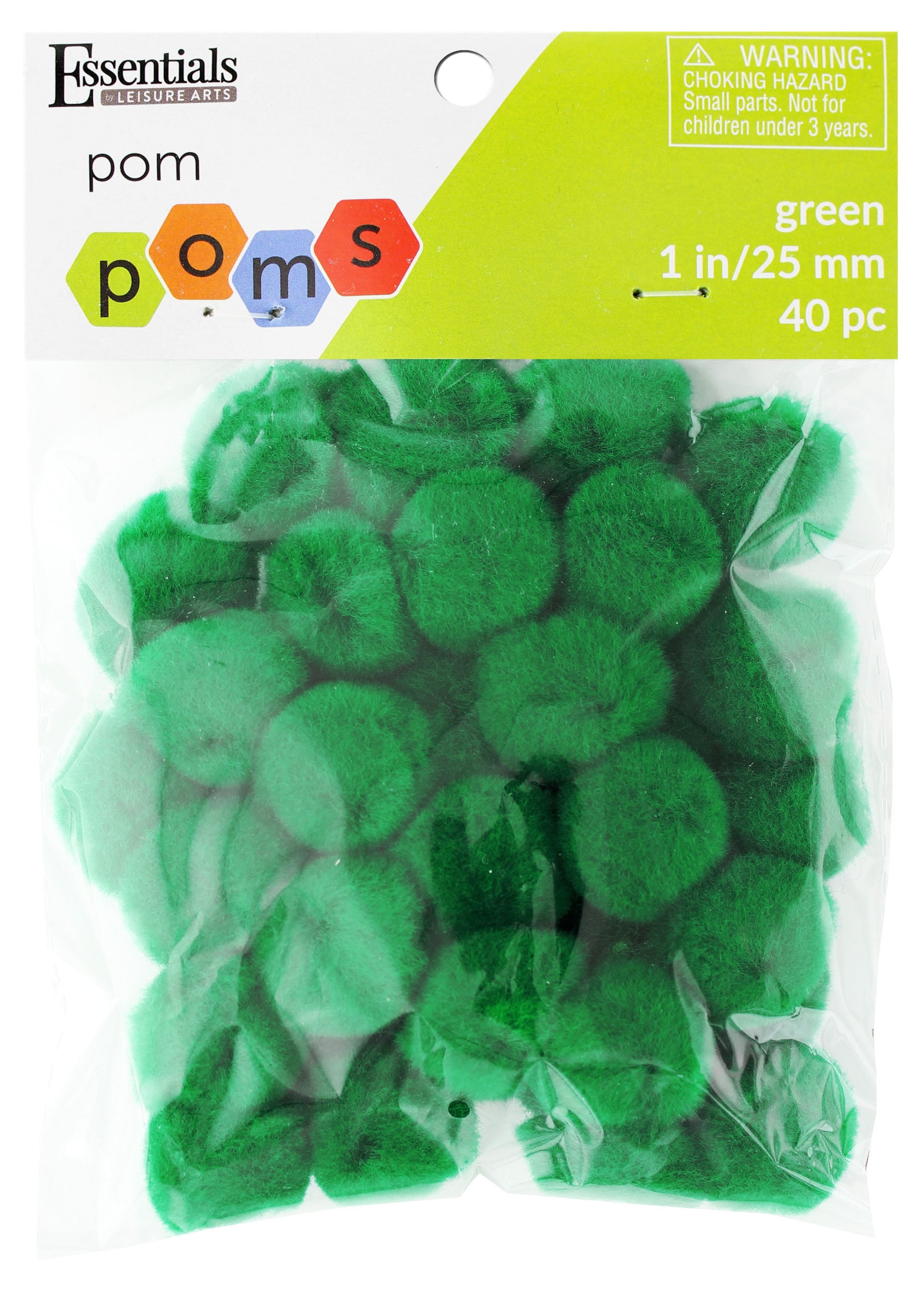 Essentials by Leisure Arts Pom Poms, Green, 1", 40 pieces per pack ...