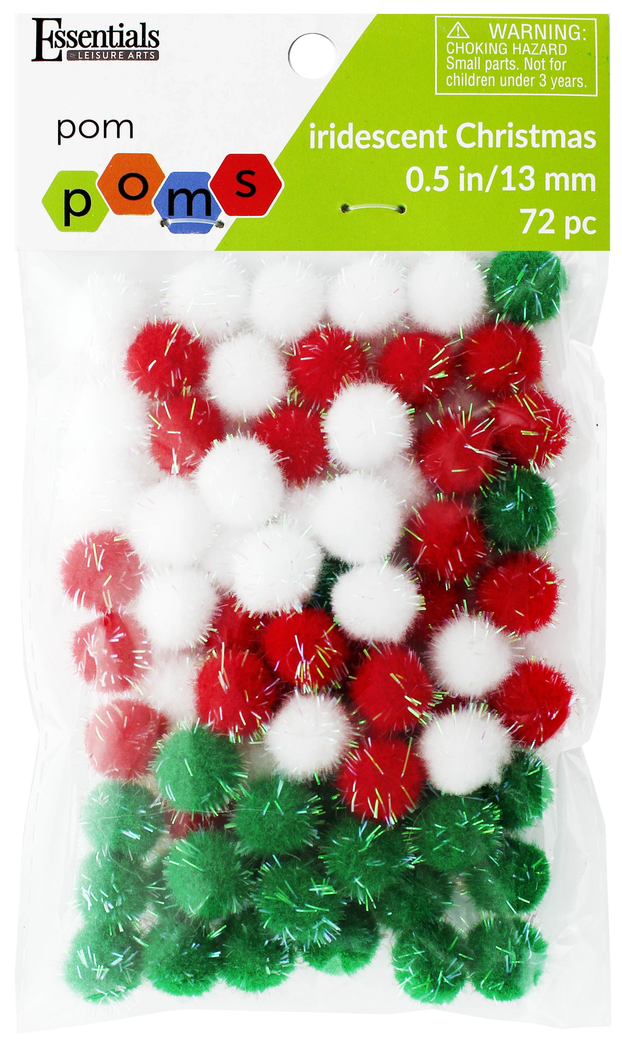 Essentials by Leisure Arts Pom Poms, Iridescent Christmas -1/2", 72 ...