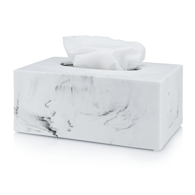 Essentra Home White Marble Rectangular Tissue Box Cover for Bathroom, Heavy Facial Tissue Holder ...