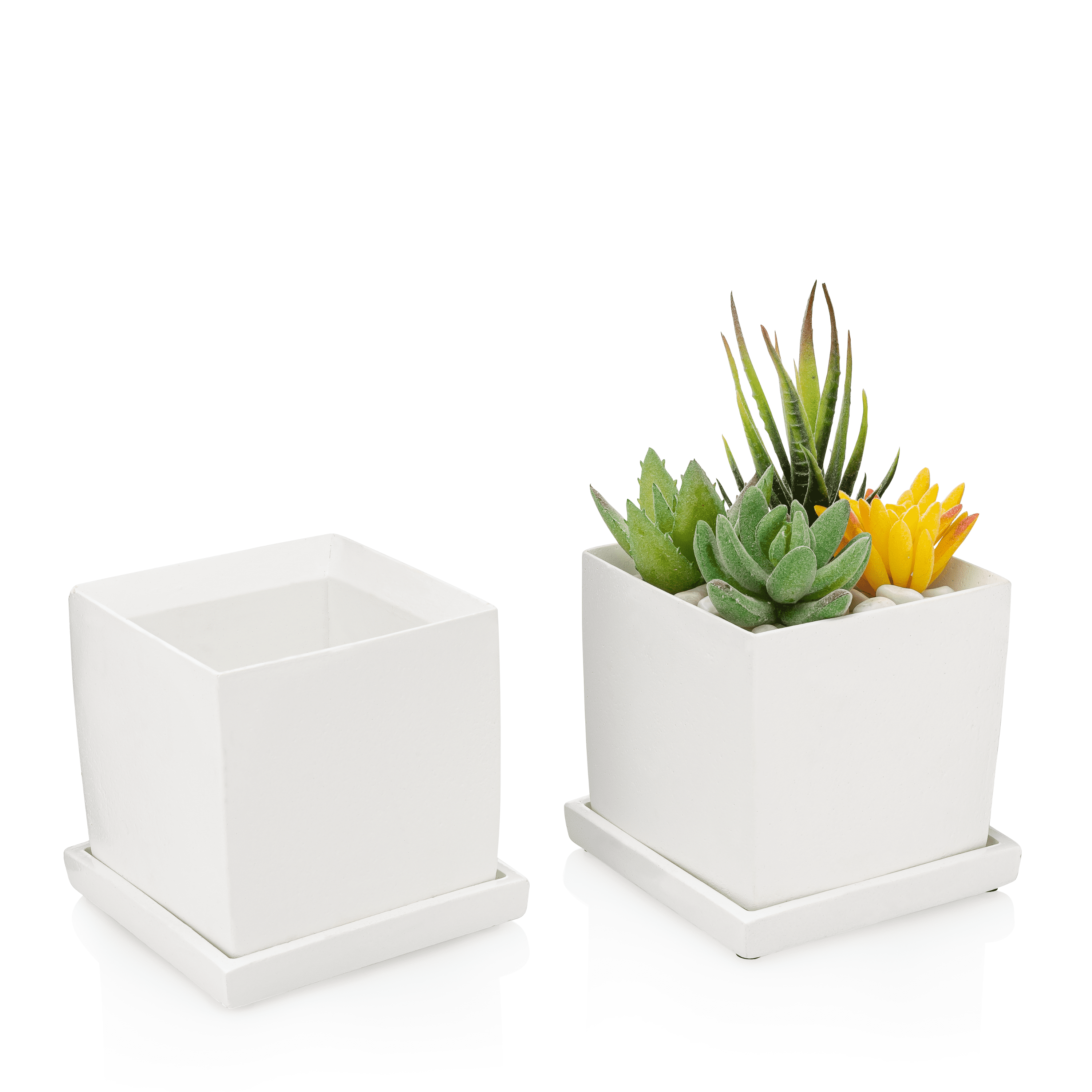 Essentra Home Square Succulent Planter Set of 2, White Stone Pots with ...