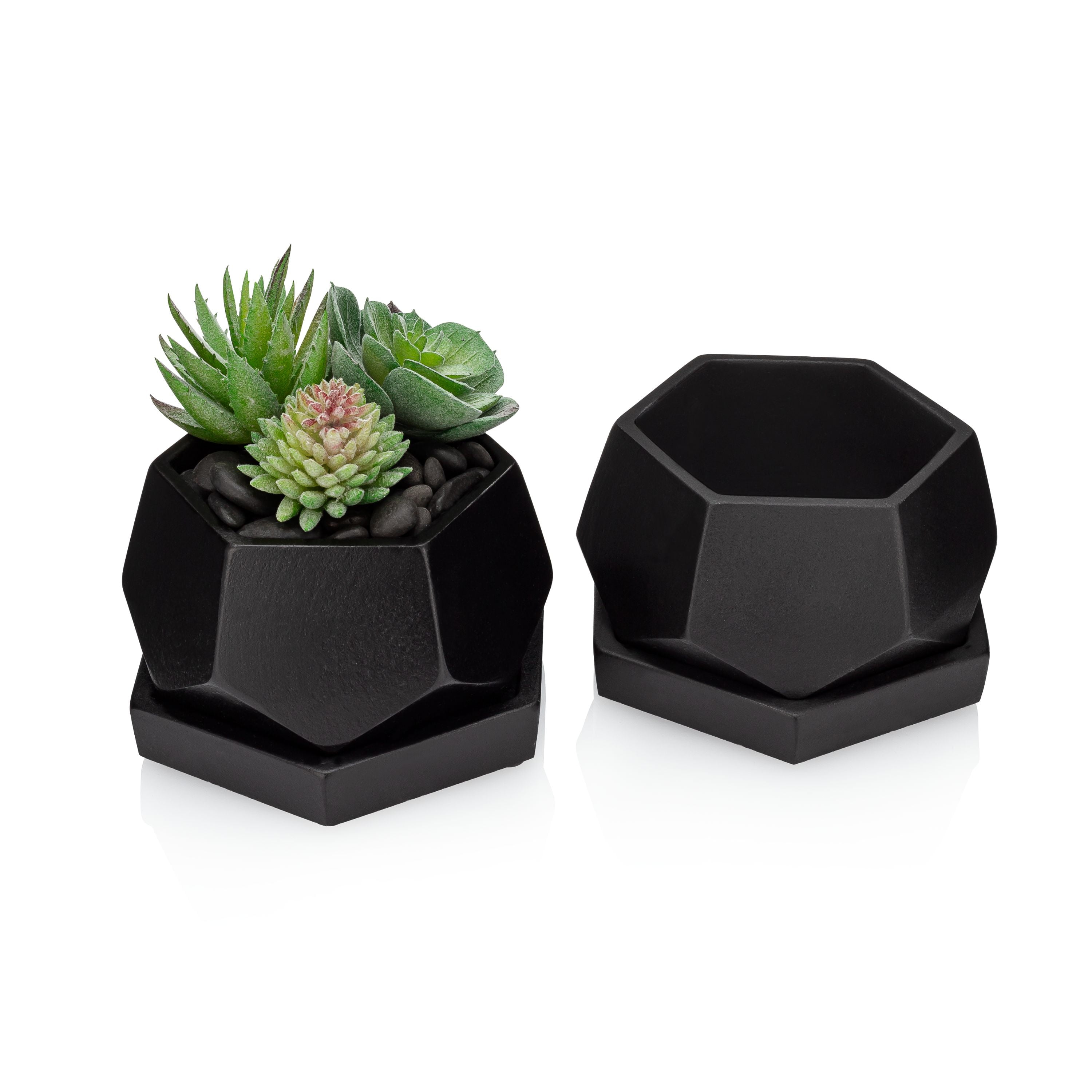 Essentra Home Succulent Pot Set of 2, Black Hexagonal Succulent Pots, 3 ...