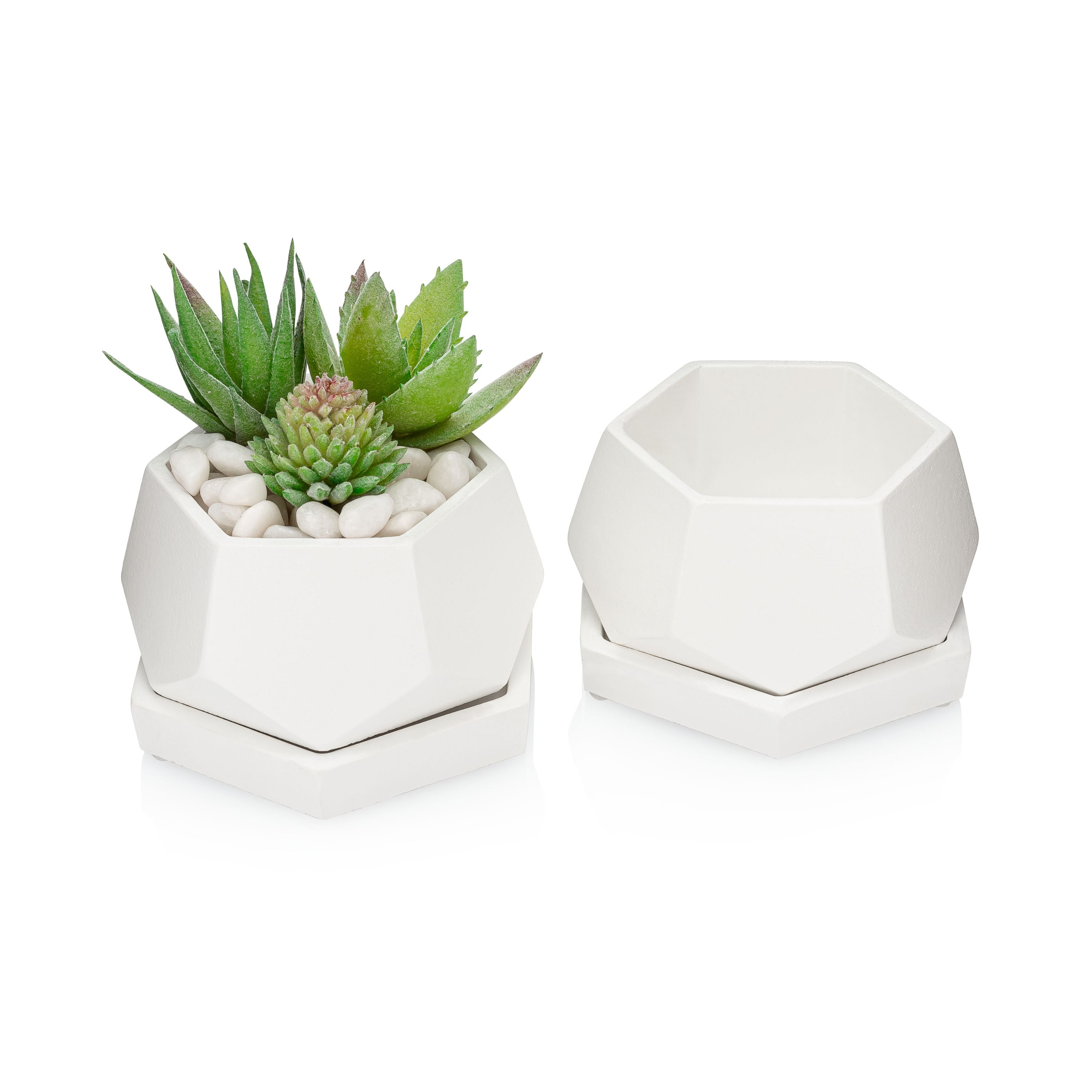 Essentra Home Succulent Pot Set of 2, White Hexagonal Succulent Pots, 3 ...