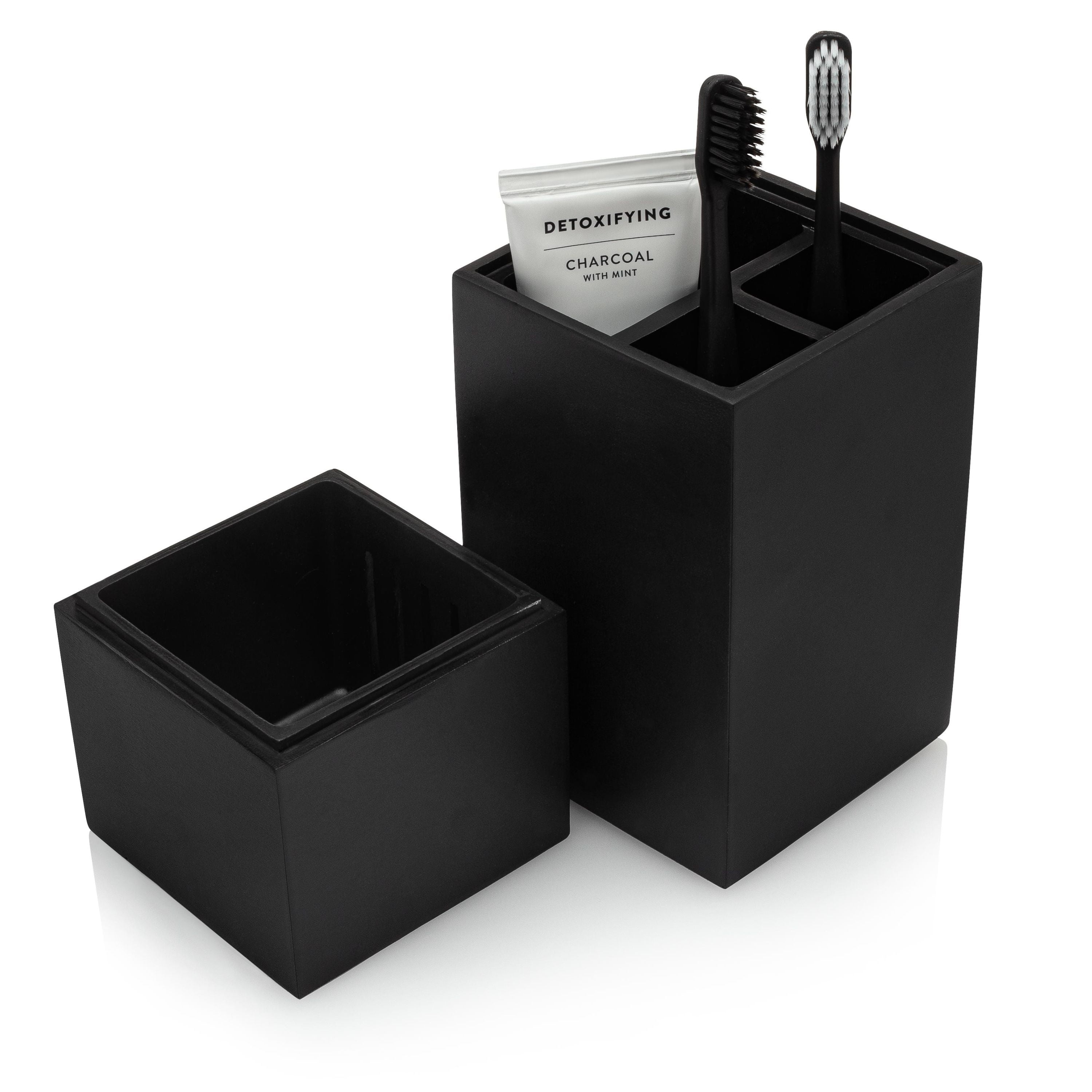 Essentra Home Matte Black Toothbrush Cover & Organizer with Lid ...