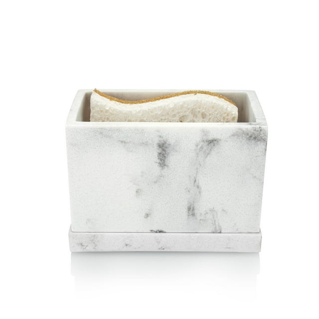 Essentra Home White Marble Kitchen Sponge Holder, Modern Kitchen Sink ...