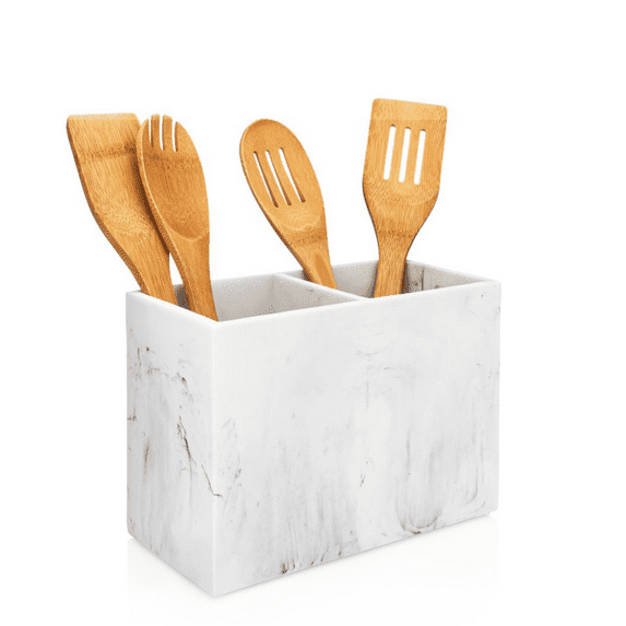 Essentra Home White Marble Rectangular Kitchen Utensil Holder ...