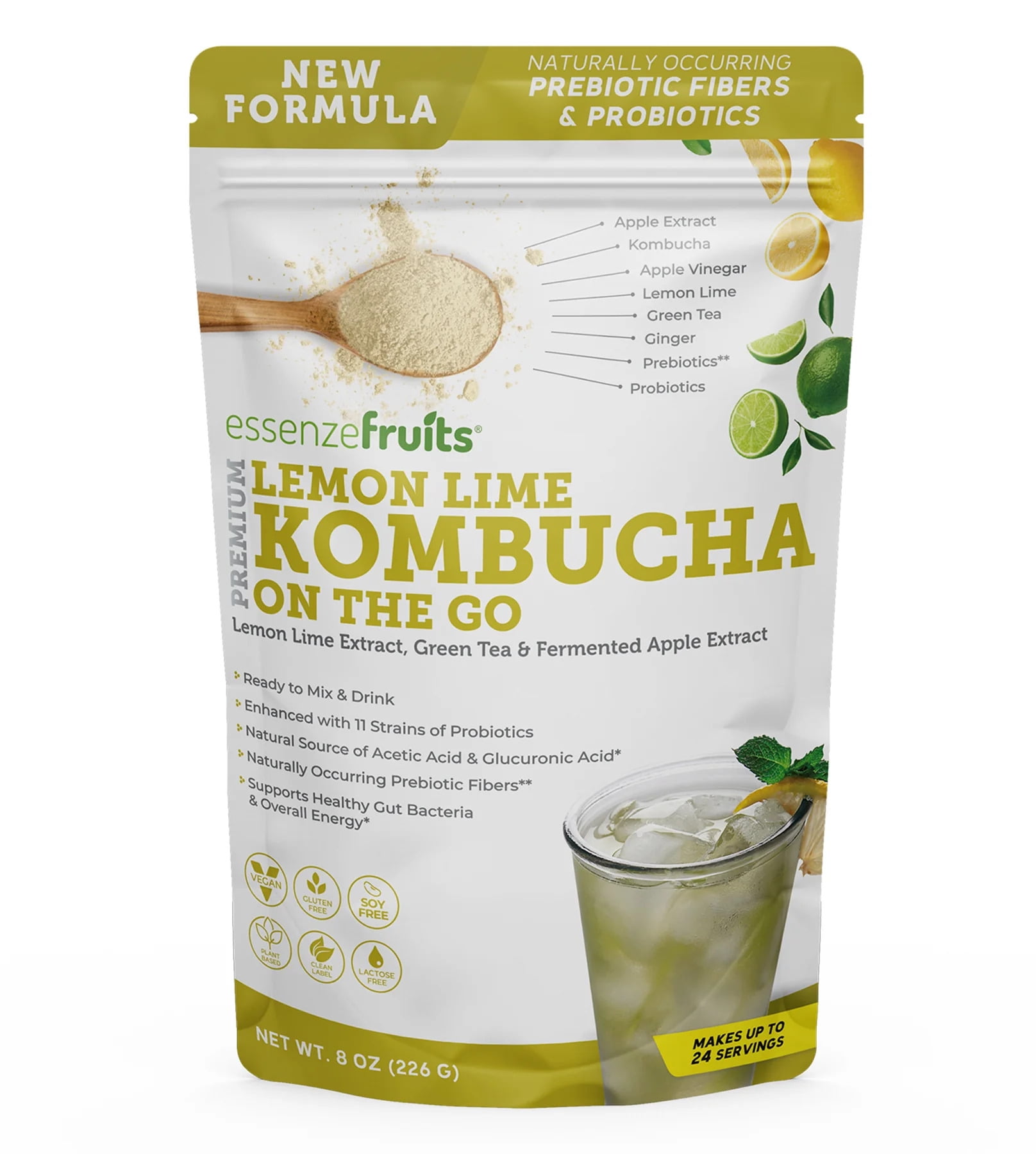 Essenzefruits Instant Lemon Lime Kombucha Powder Tea Mix - Naturally ...
