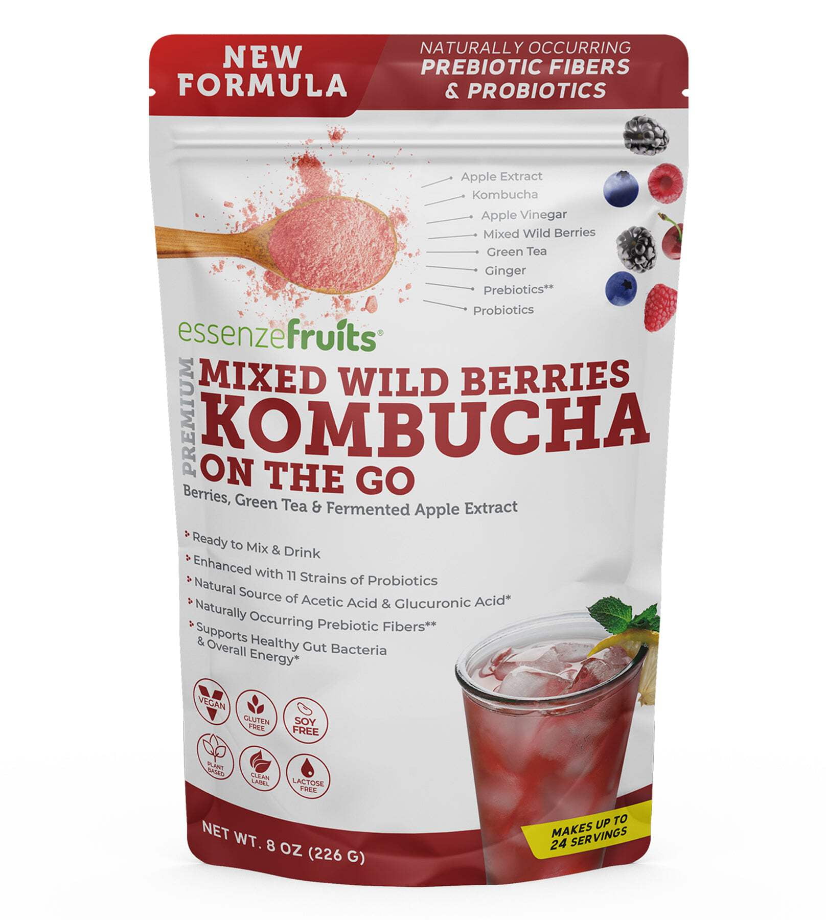 Essenzefruits Instant Wild Red Berries Kombucha Powder Tea Mix ...
