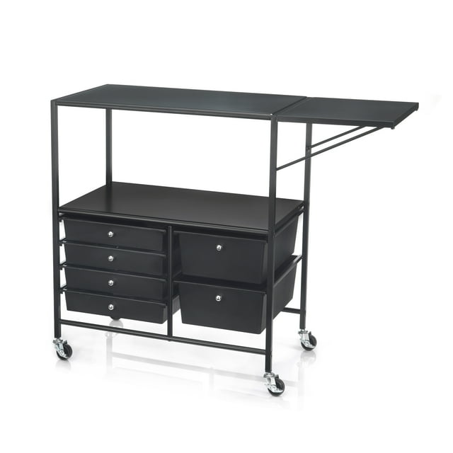 Essex Black Drawers & Rolling Cart with Tray and Extendable Table by ...