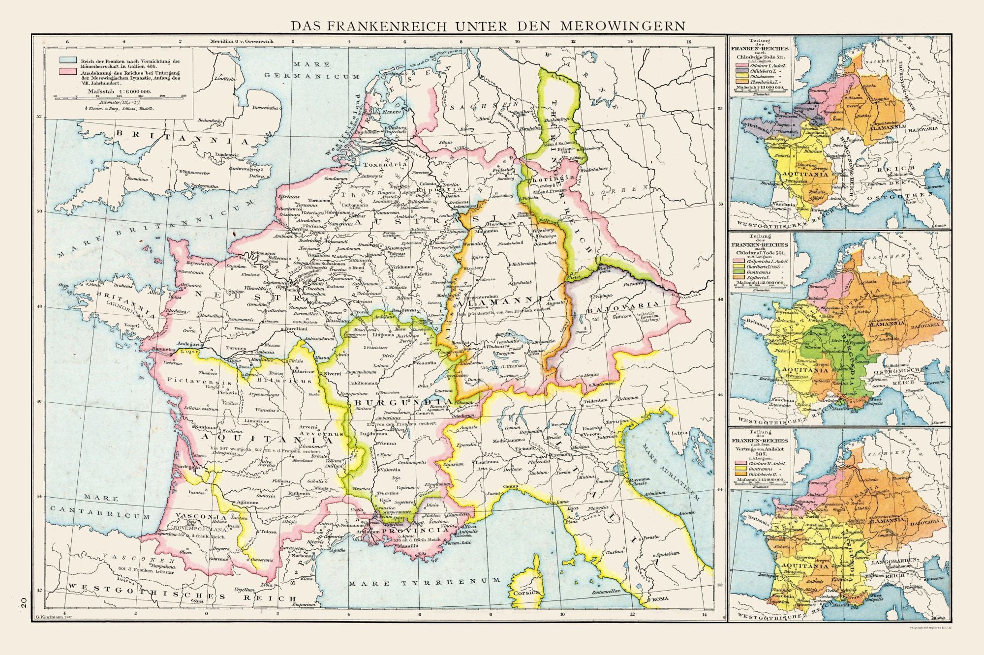Historic Map - Frankish Kingdom Merovingians - Droysen 1886 - 34.52 x ...