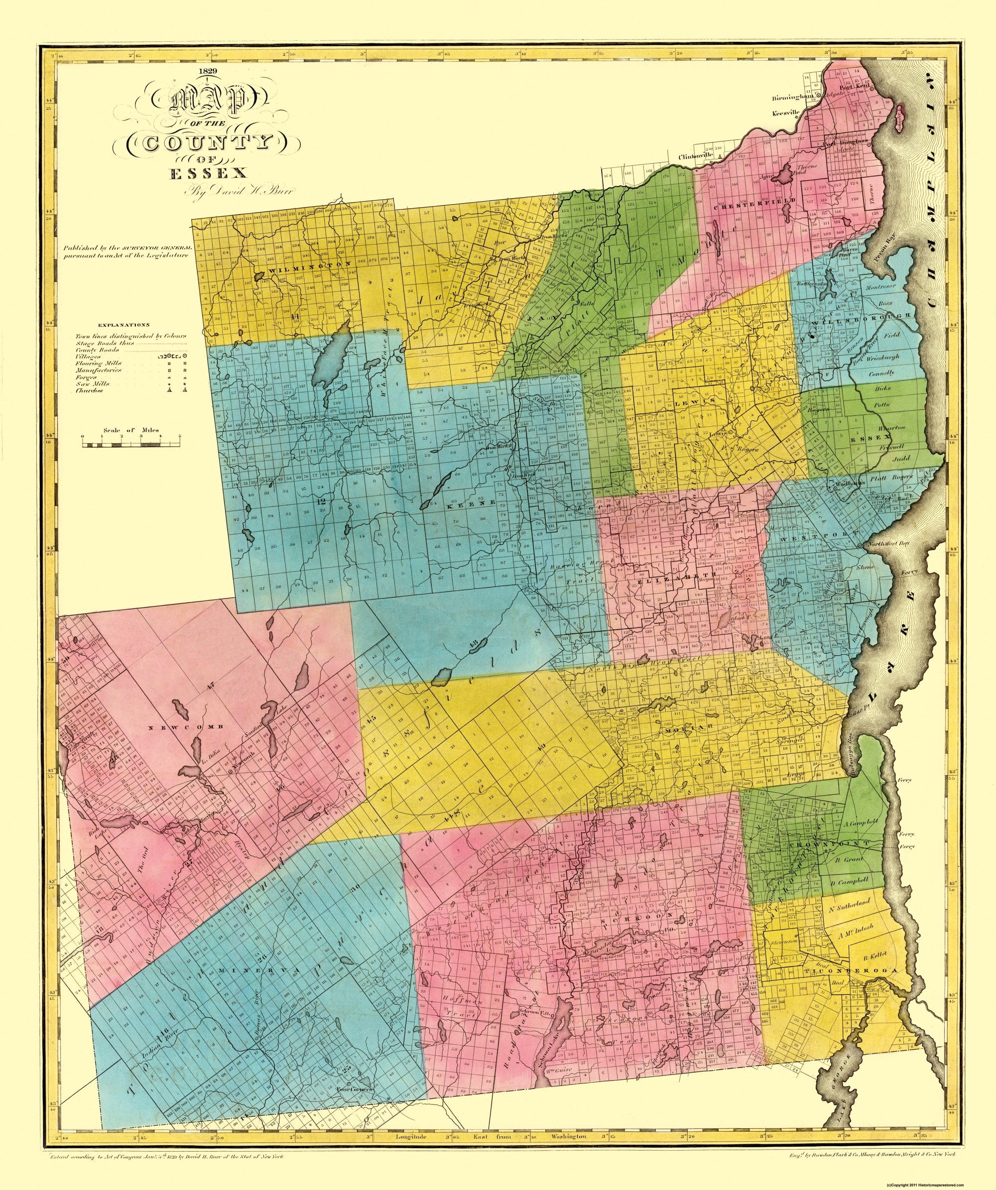 Historic County Map - Essex County New York - Burr 1829 - 23 x 27.5 ...