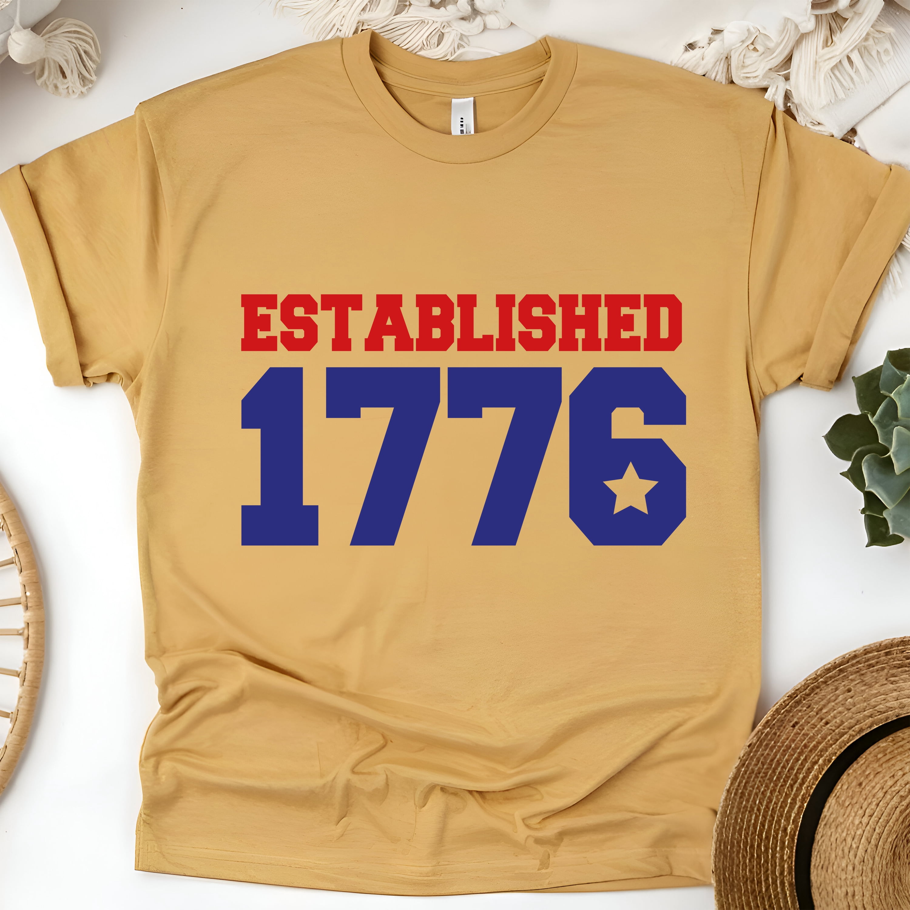 Established 1776 T-Shirt, USA Independence Year Graphic Tee, Gold, Size ...
