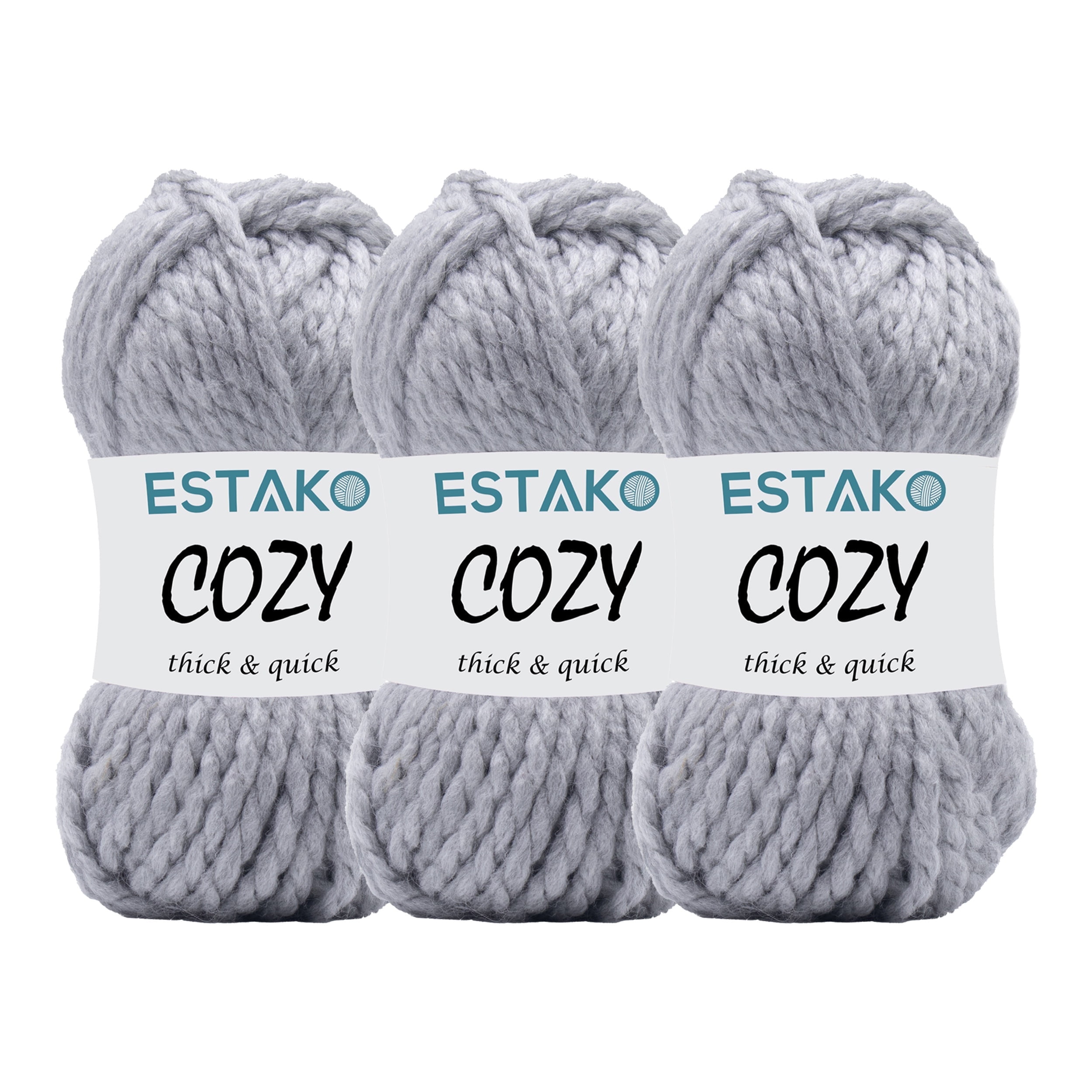 Estako Cozy Thick & Quick Yarn, 3 Skeins, Super Bulky Weight 6, 80% ...