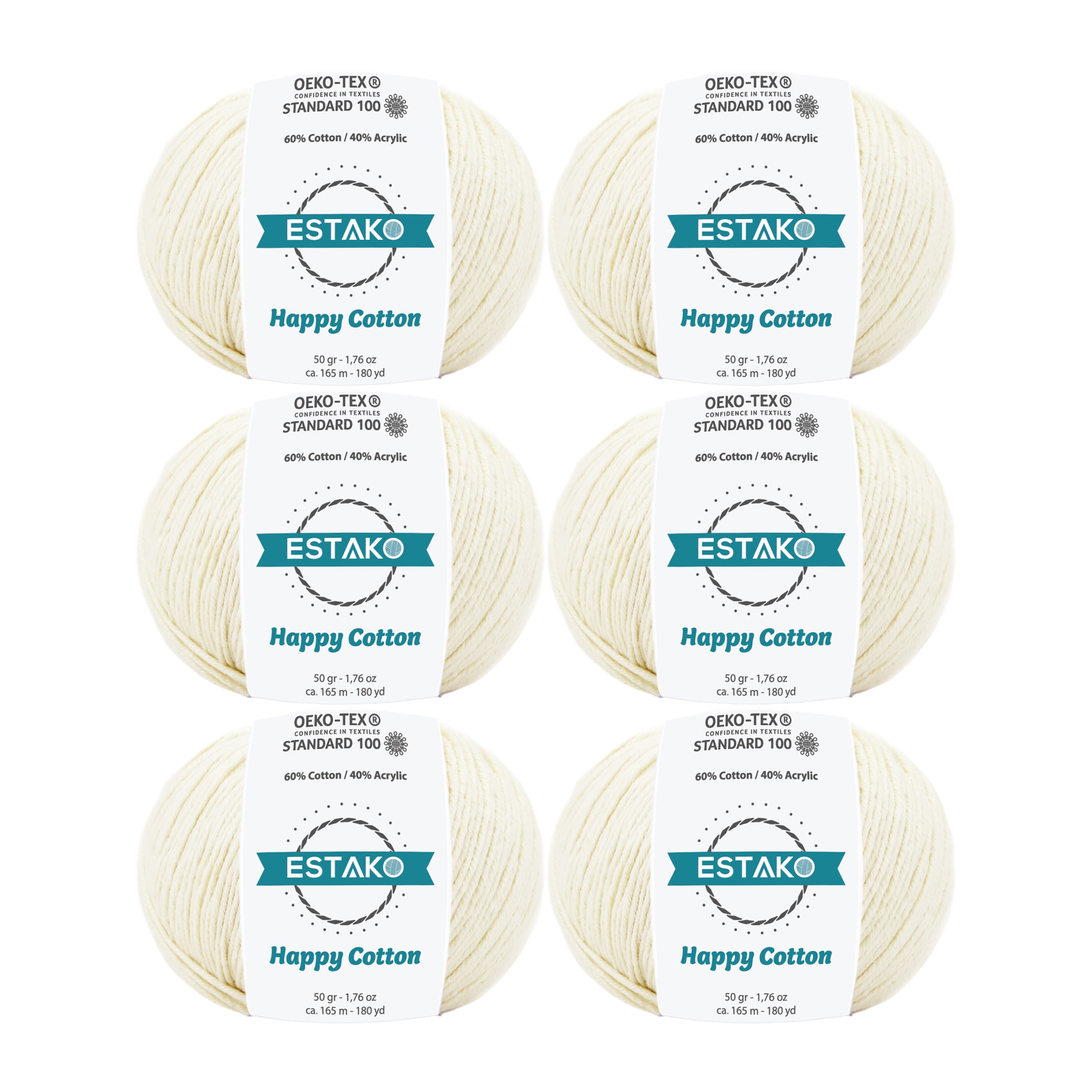 Estako Happy Cotton, (6 Skeins Pack) 60% Cotton 40% Acrylic Yarn, Soft ...