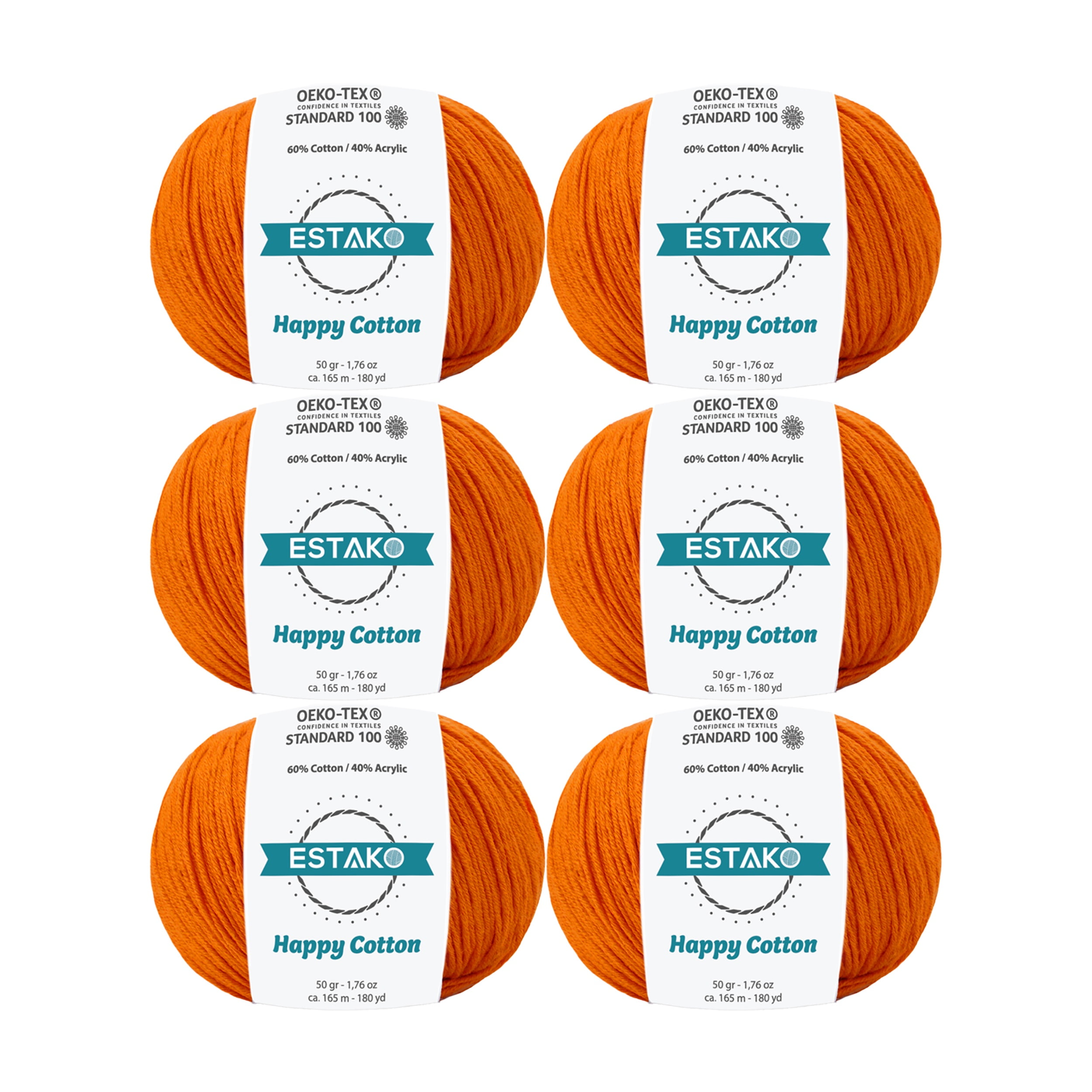 Estako Happy Cotton, (6 Skeins Pack) 60% Cotton 40% Acrylic Yarn, Soft ...