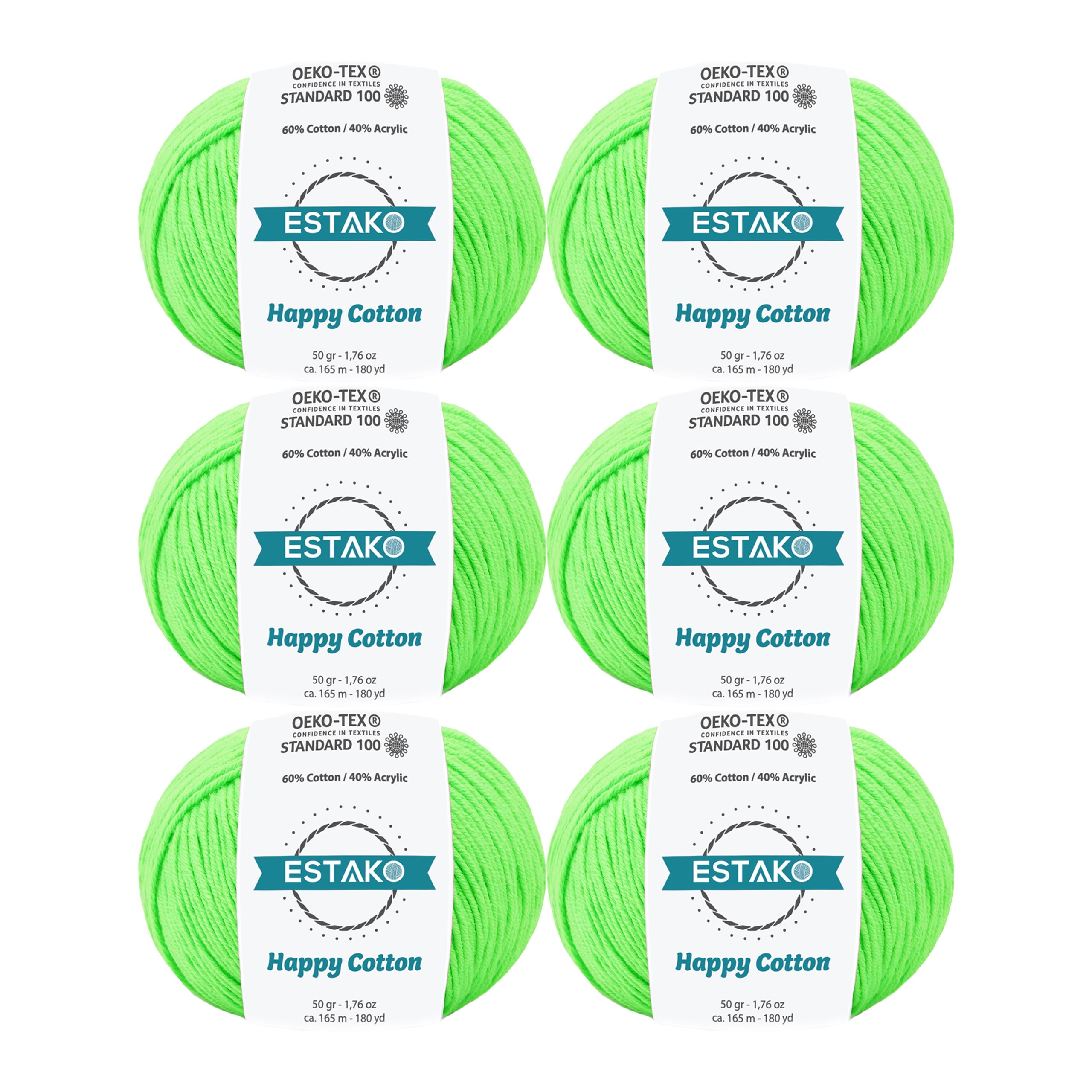 Estako Happy Cotton, (6 Skeins Pack) 60% Cotton 40% Acrylic Yarn, Soft ...